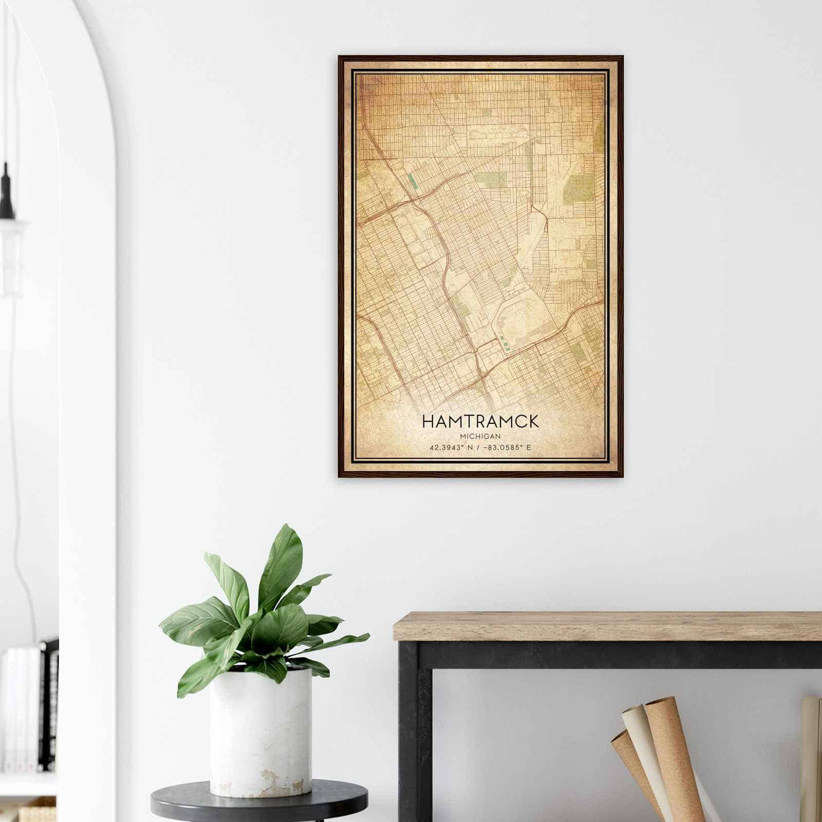 Vintage Hamtramck Michigan Map Poster, Modern Home Decor Wall Art Print ...