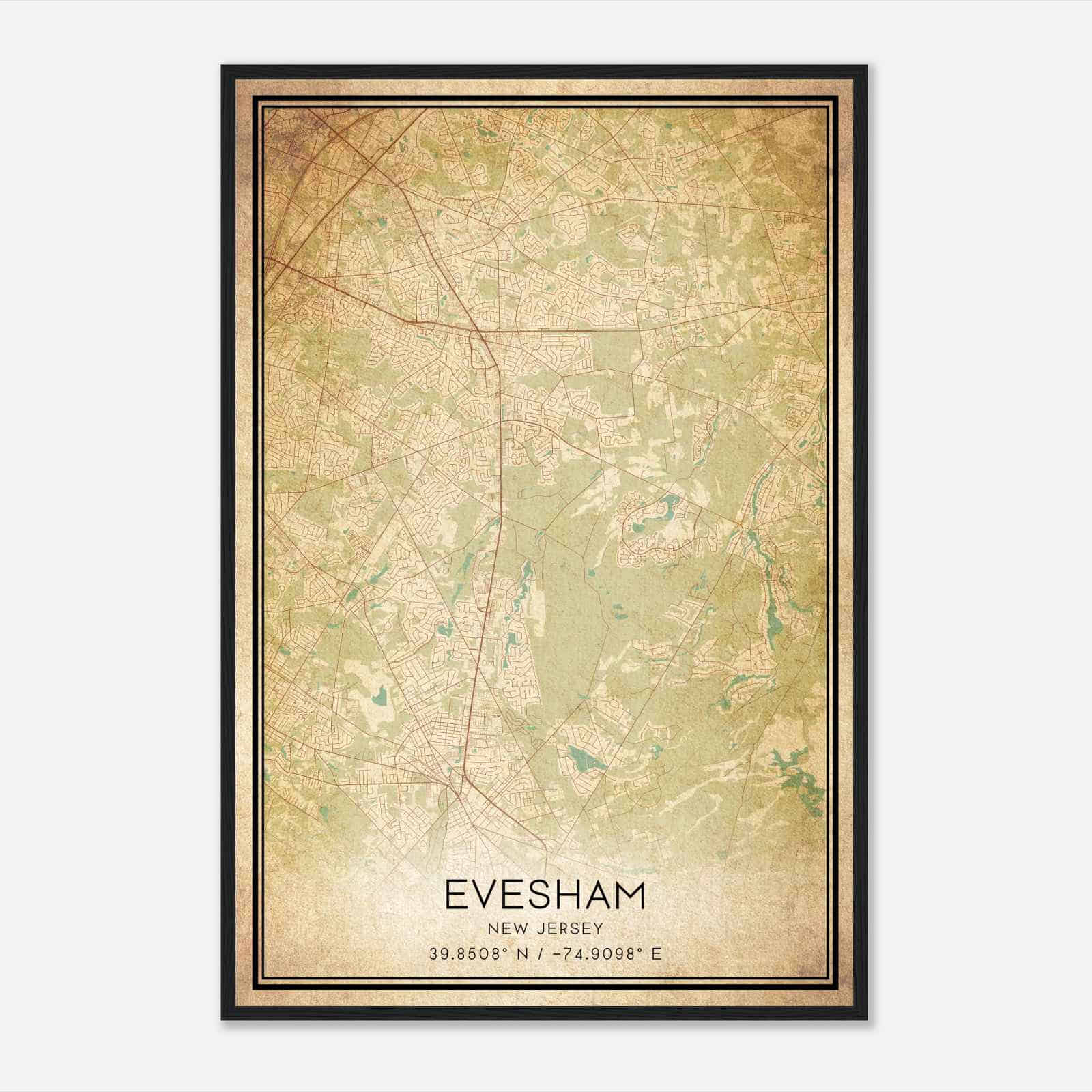 Vintage Evesham New Jersey Map Poster, Modern Home Decor Wall Art Print ...