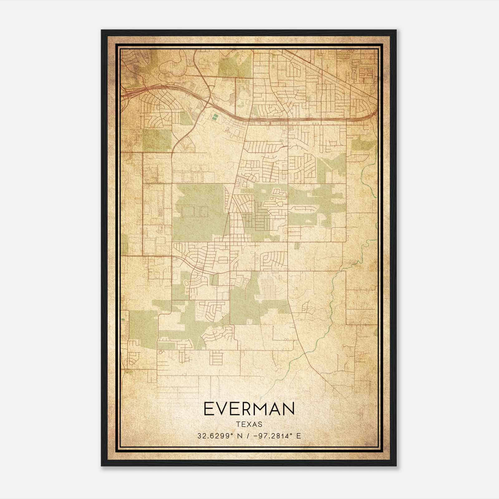 Vintage Everman Texas Map Poster, Modern Home Decor Wall Art Print ...