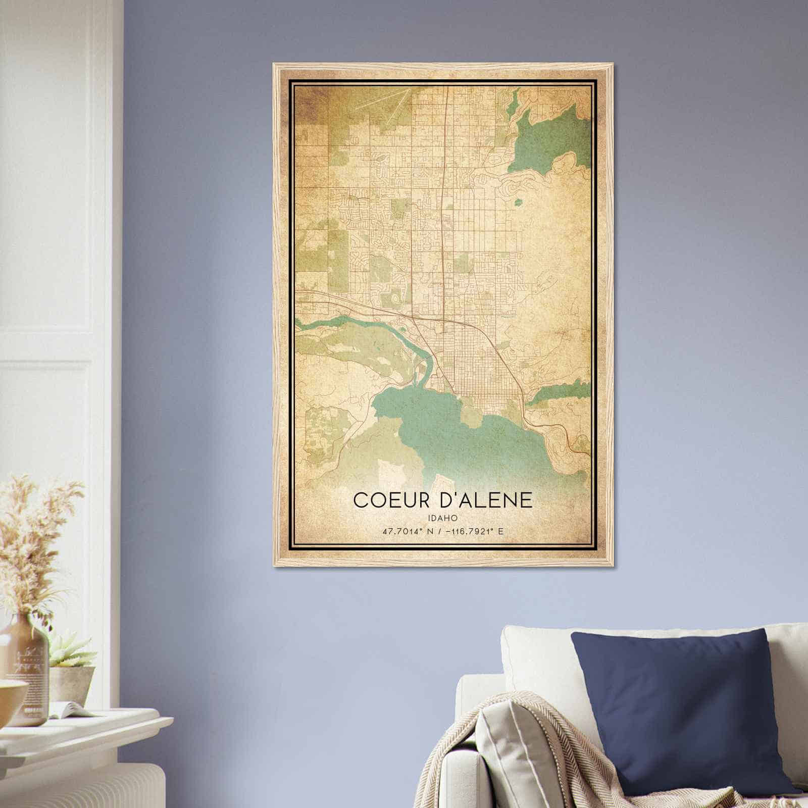 Vintage Coeur D'alene Idaho Map Poster, Modern Home Decor Wall Art ...