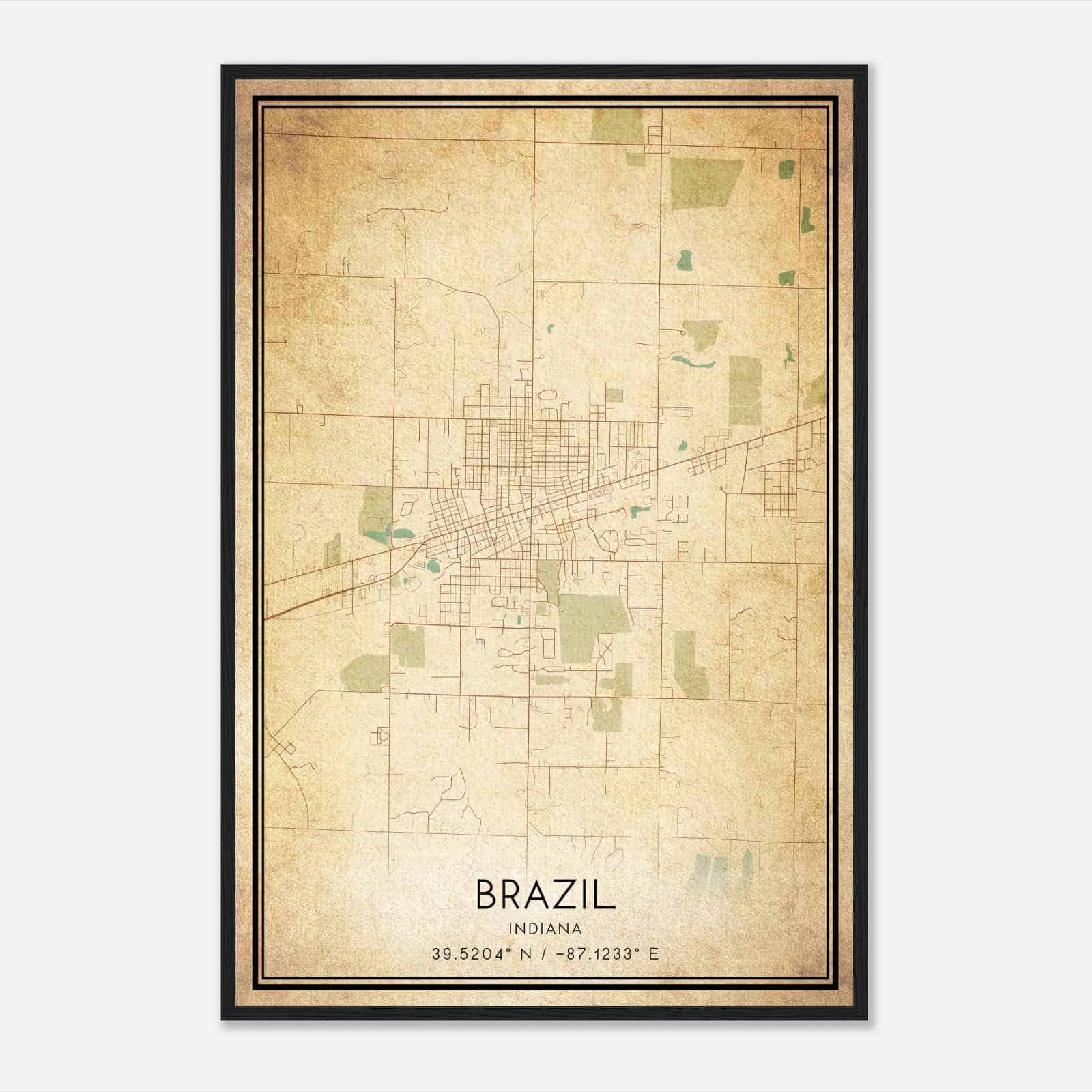 Vintage Brazil Indiana Map Poster, Modern Home Decor Wall Art Print ...