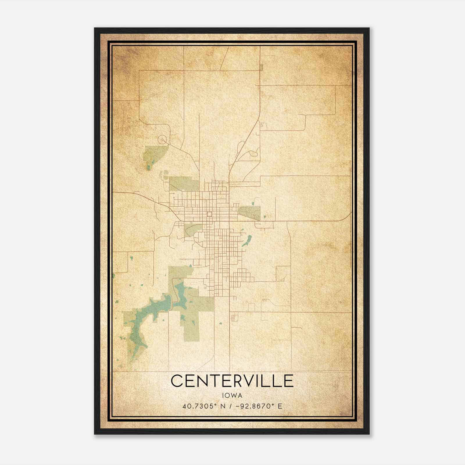 Vintage Centerville Iowa Map Poster, Modern Home Decor Wall Art Print ...