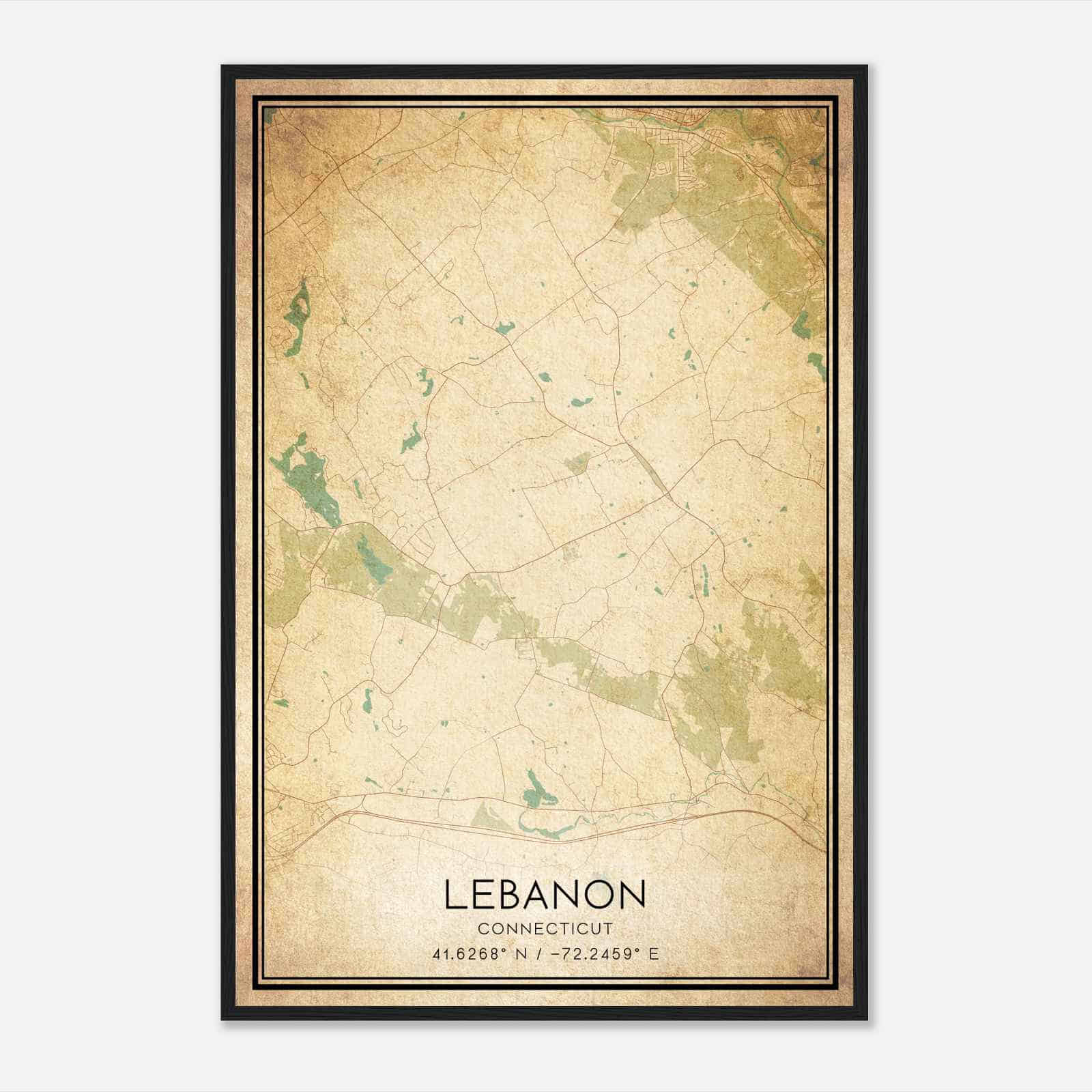 Vintage Lebanon Connecticut Map Poster, Modern Home Decor Wall Art ...