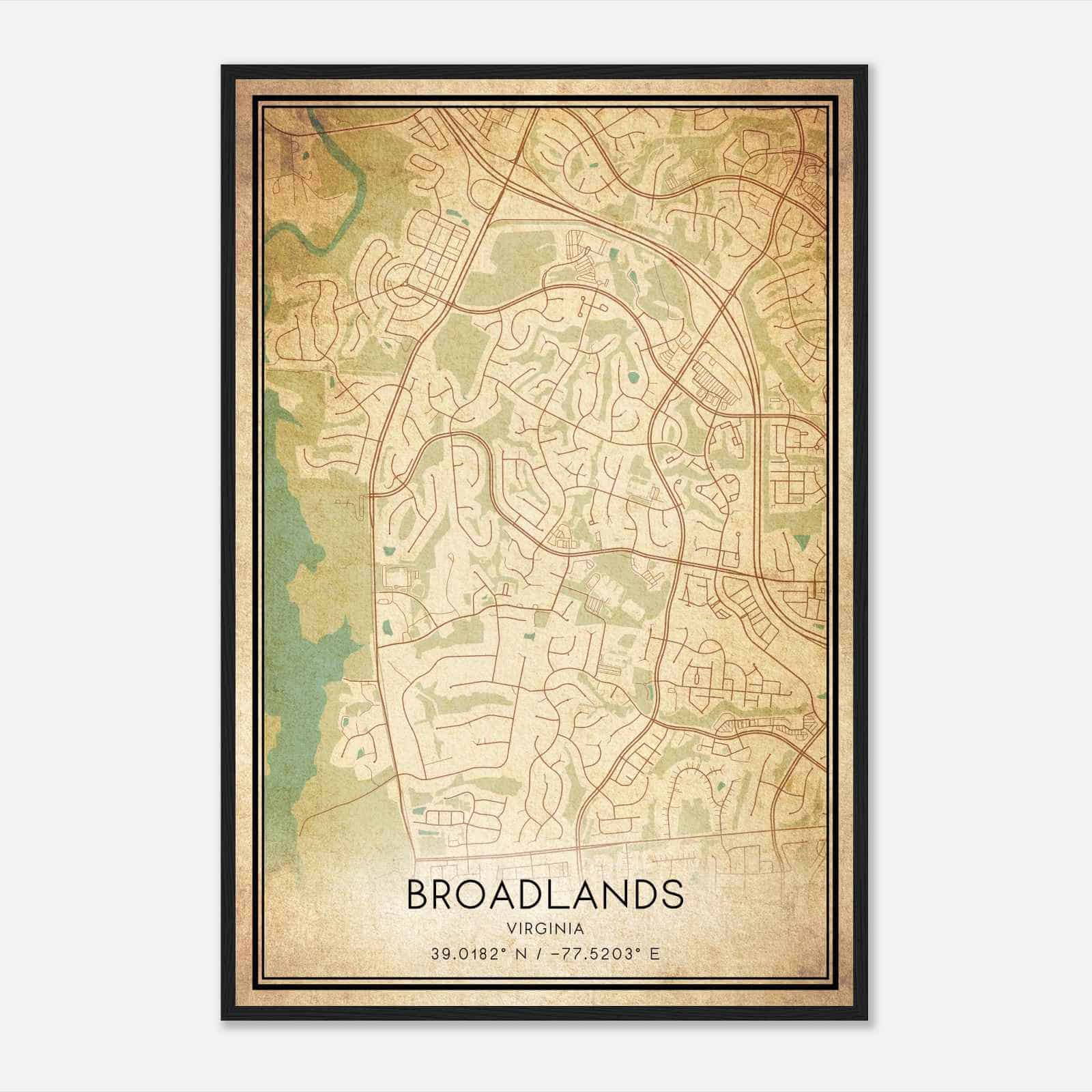 Vintage Broadlands Virginia Map Poster, Modern Home Decor Wall Art ...