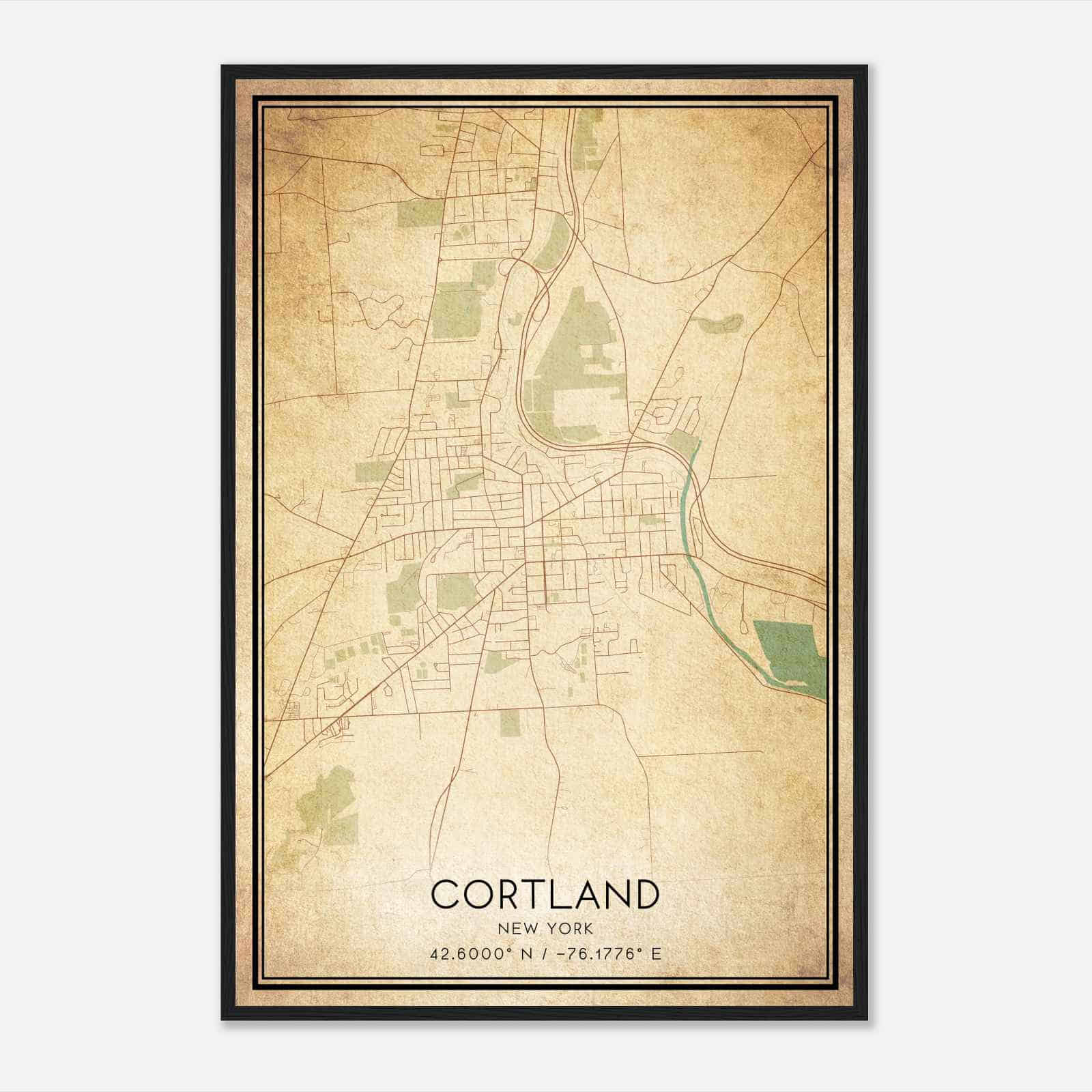 Vintage Cortland New York Map Poster, Modern Home Decor Wall Art Print ...
