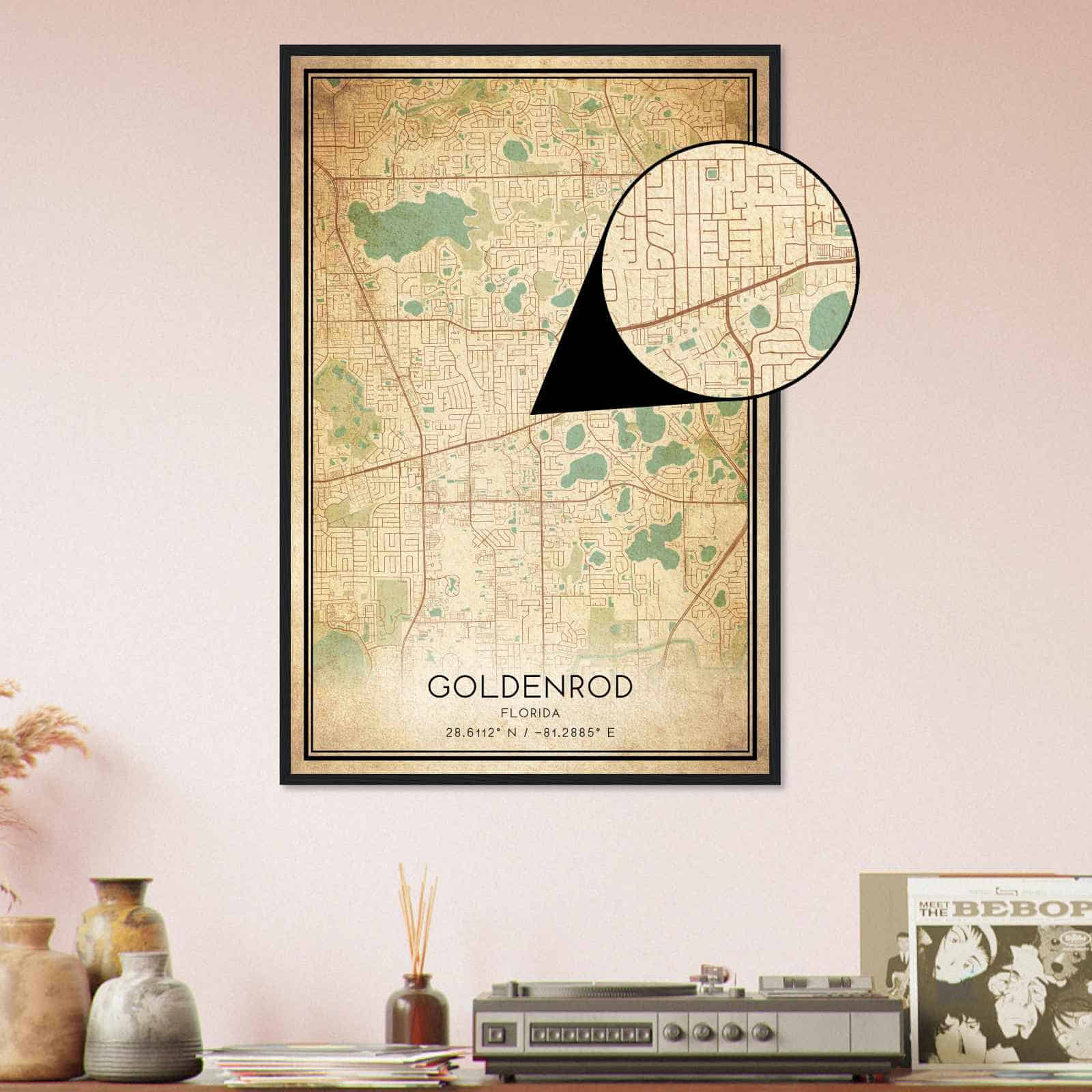 Vintage Goldenrod Florida Map Poster, Modern Home Decor Wall Art Print ...