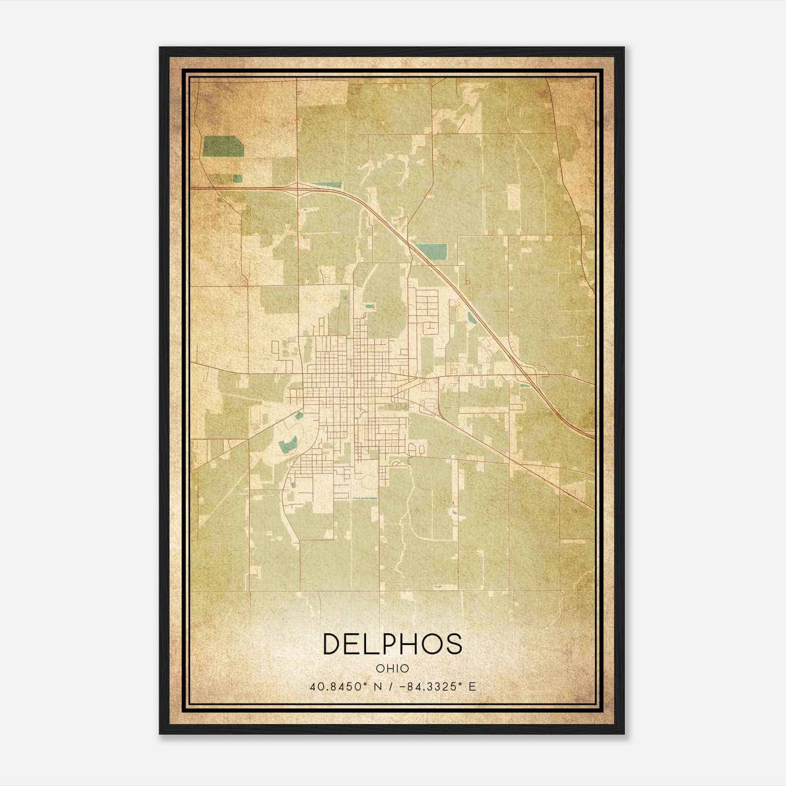 Vintage Delphos Ohio Map Poster, Modern Home Decor Wall Art Print ...
