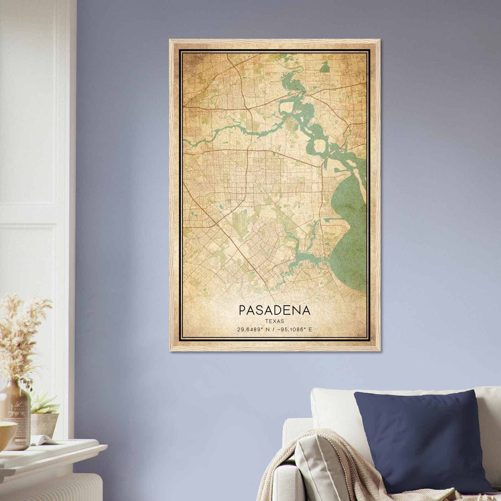 Vintage Pasadena Texas Map Poster, Modern Home Decor Wall Art Print ...