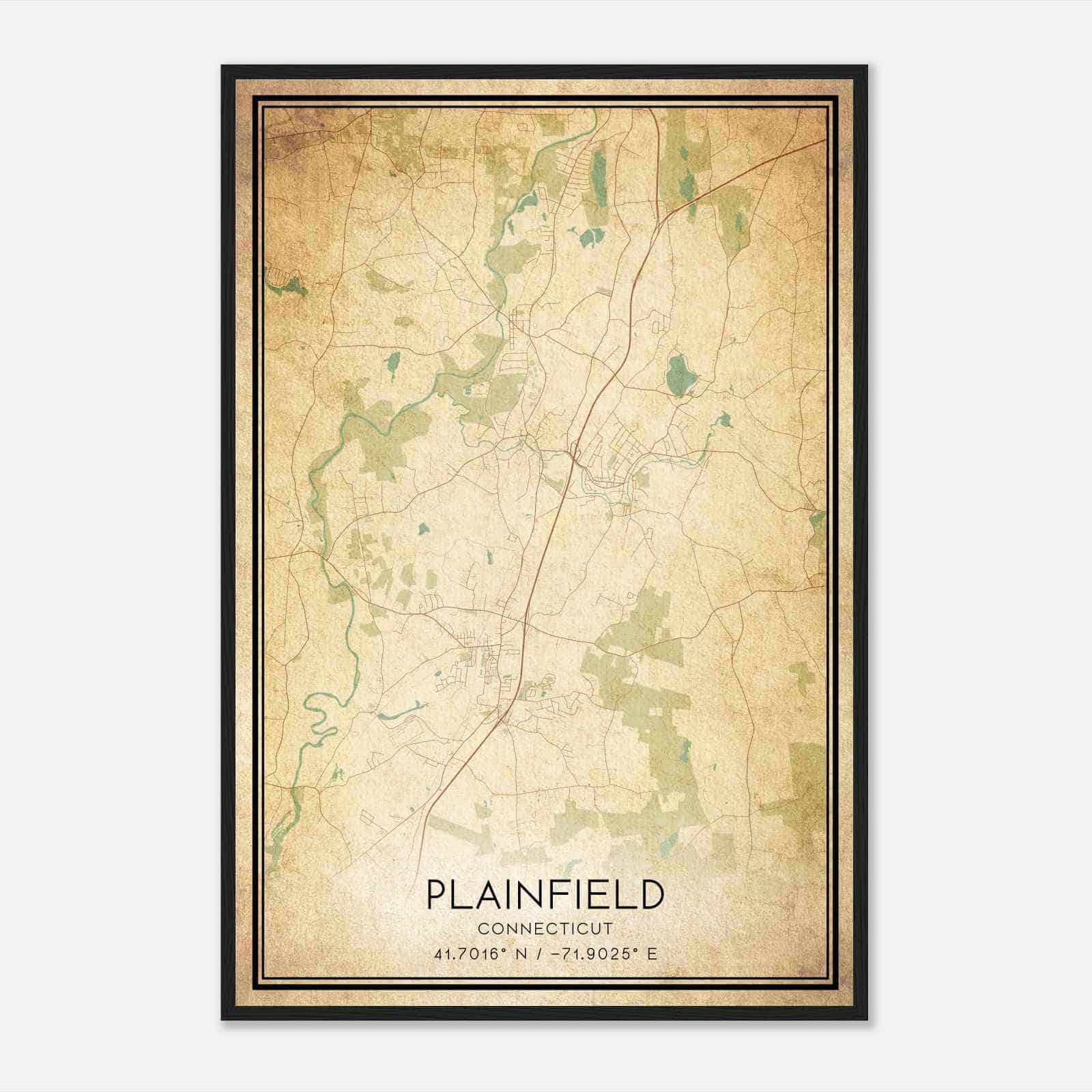 Vintage Plainfield Connecticut Map Poster, Modern Home Decor Wall Art ...