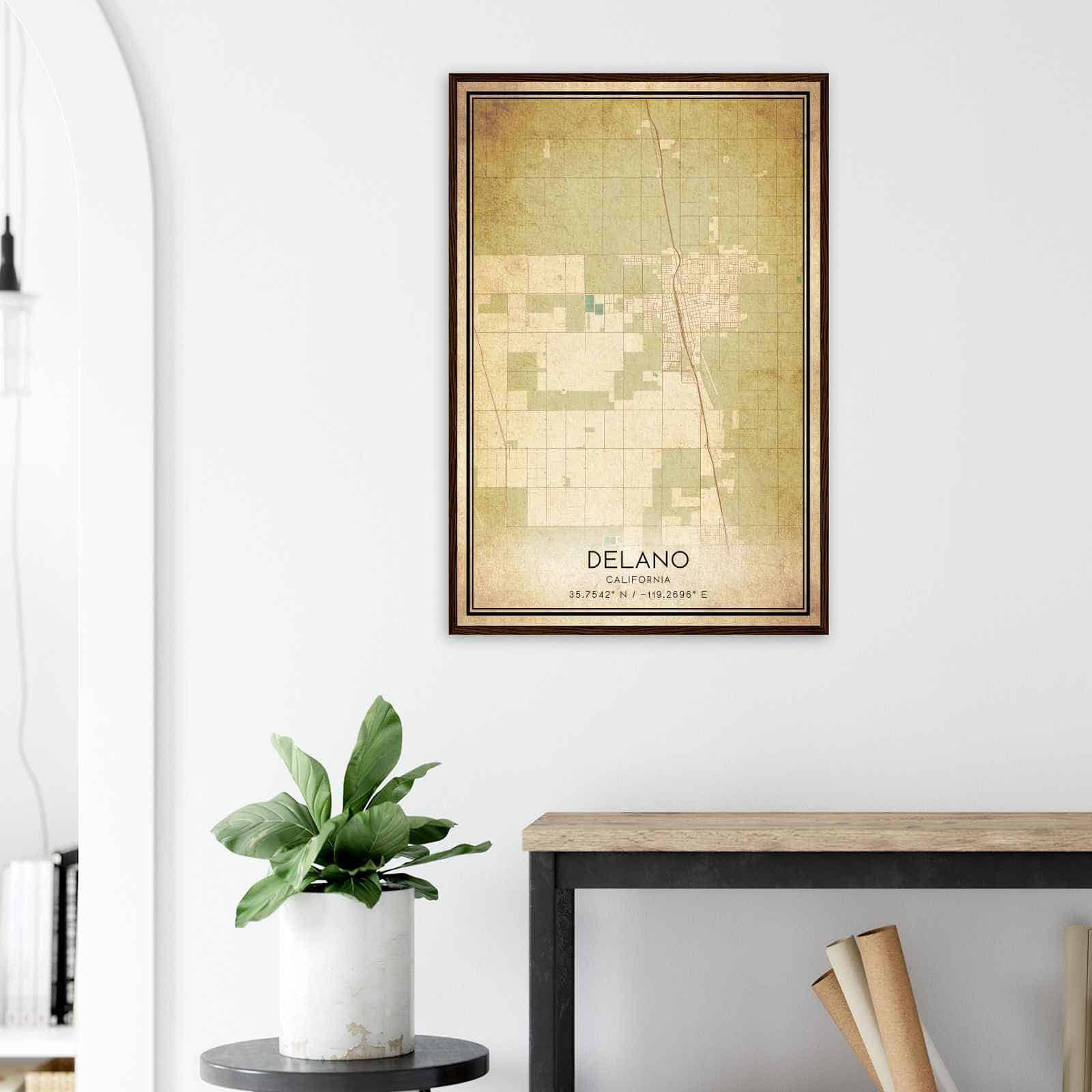 Vintage Delano California Map Poster, Modern Home Decor Wall Art Print ...
