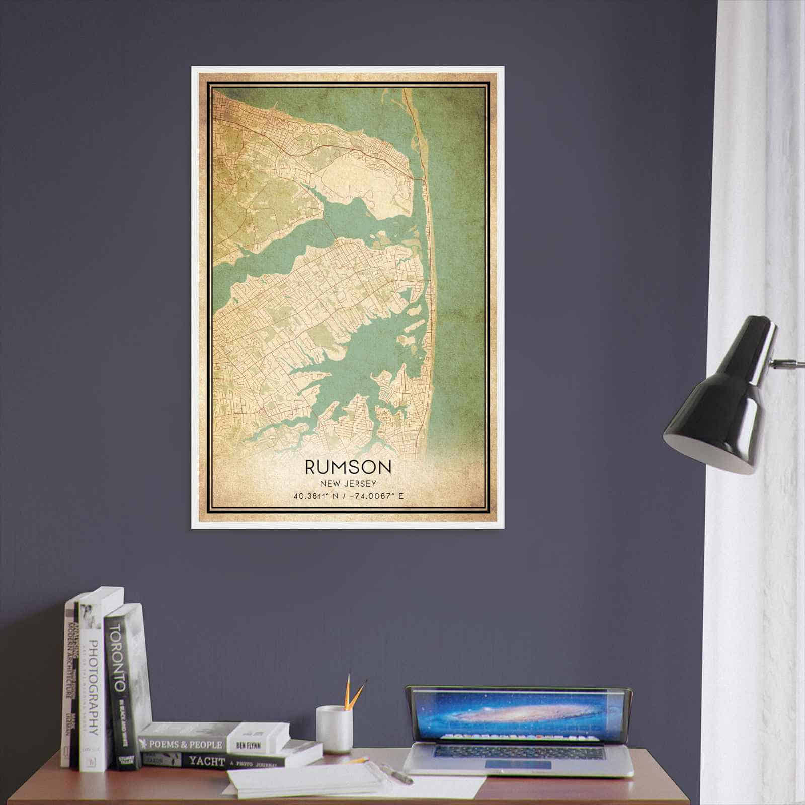 Vintage Rumson New Jersey Map Poster, Modern Home Decor Wall Art Print ...