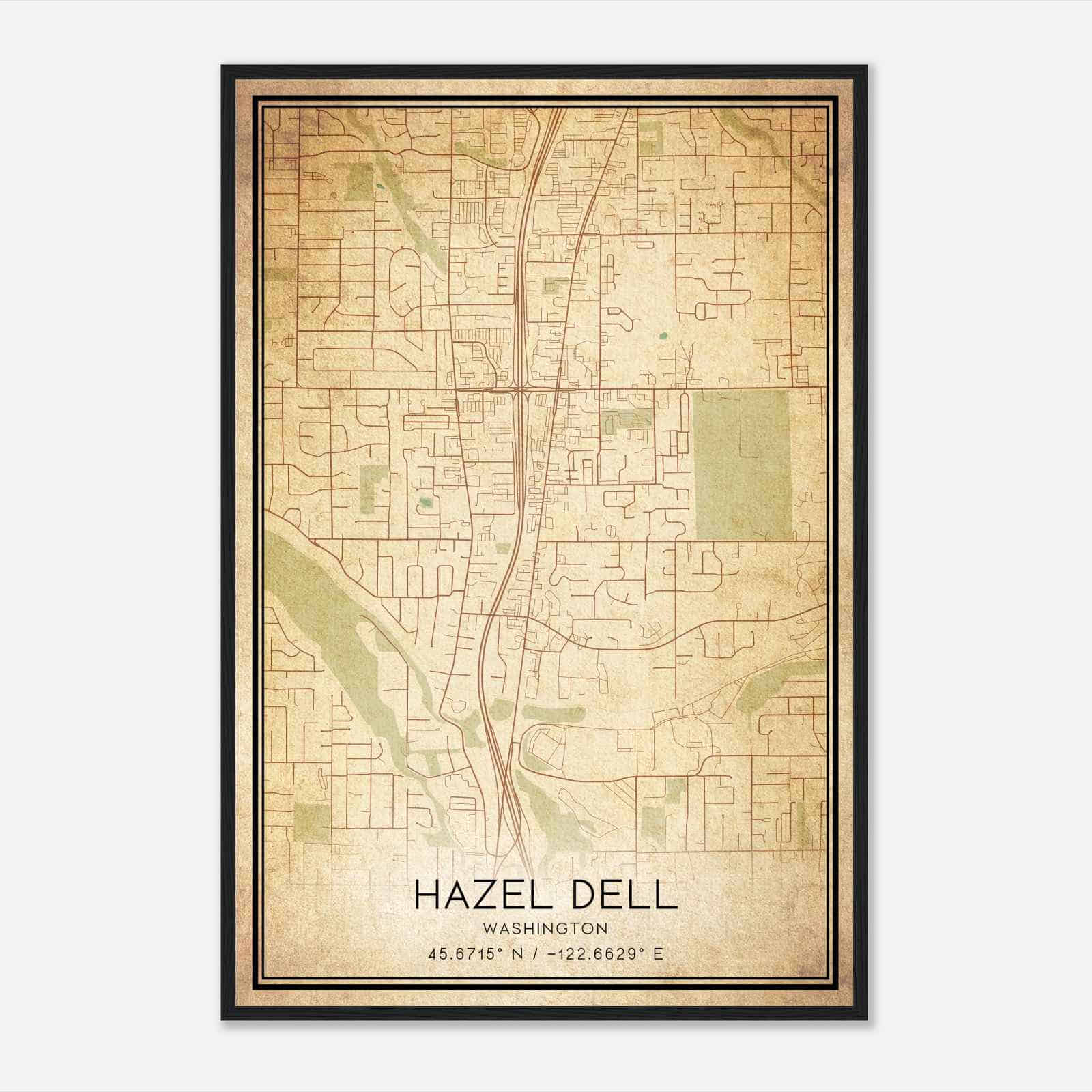 Vintage Hazel Dell Washington Map Poster, Modern Home Decor Wall Art ...