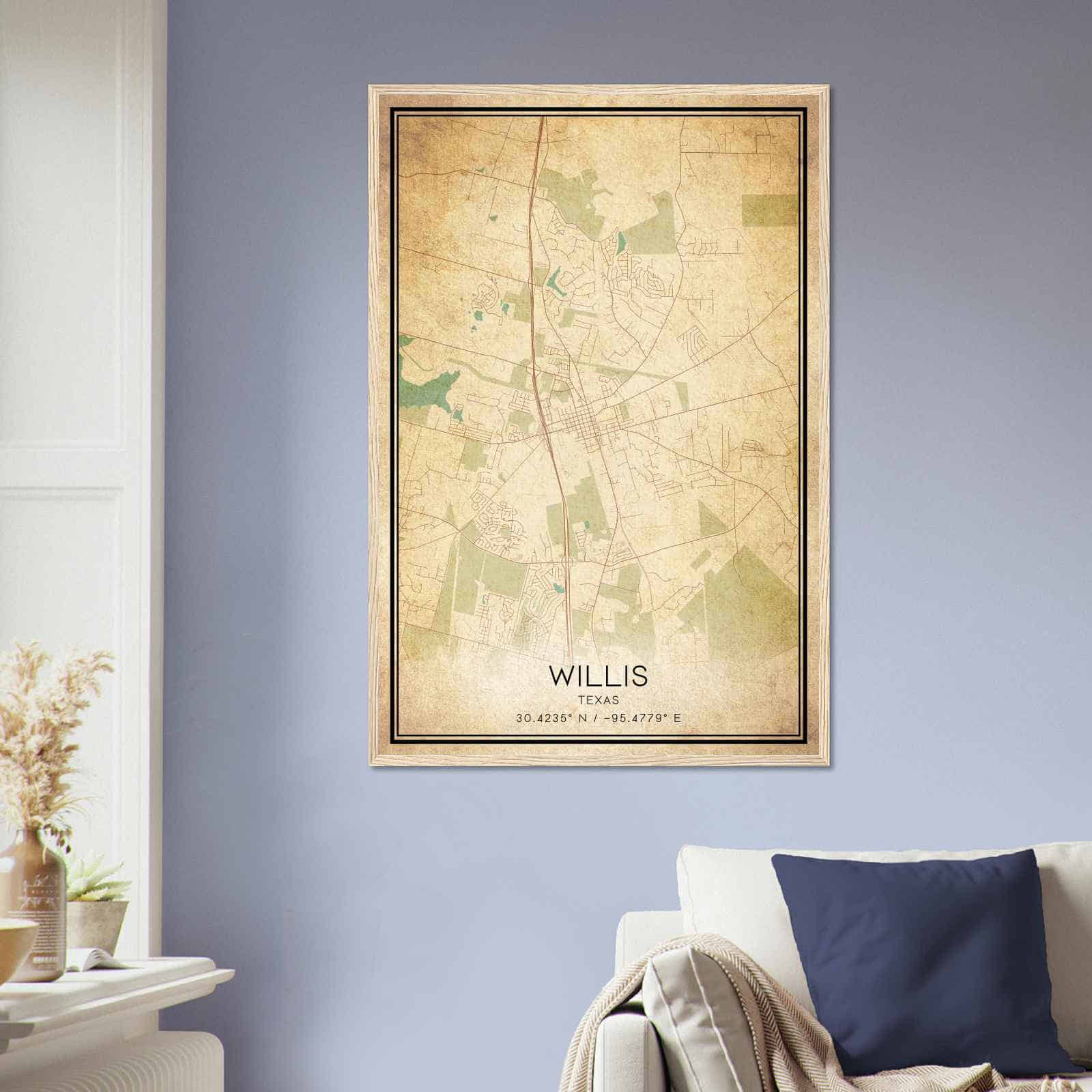 Vintage Willis Texas Map Poster, Modern Home Decor Wall Art Print ...