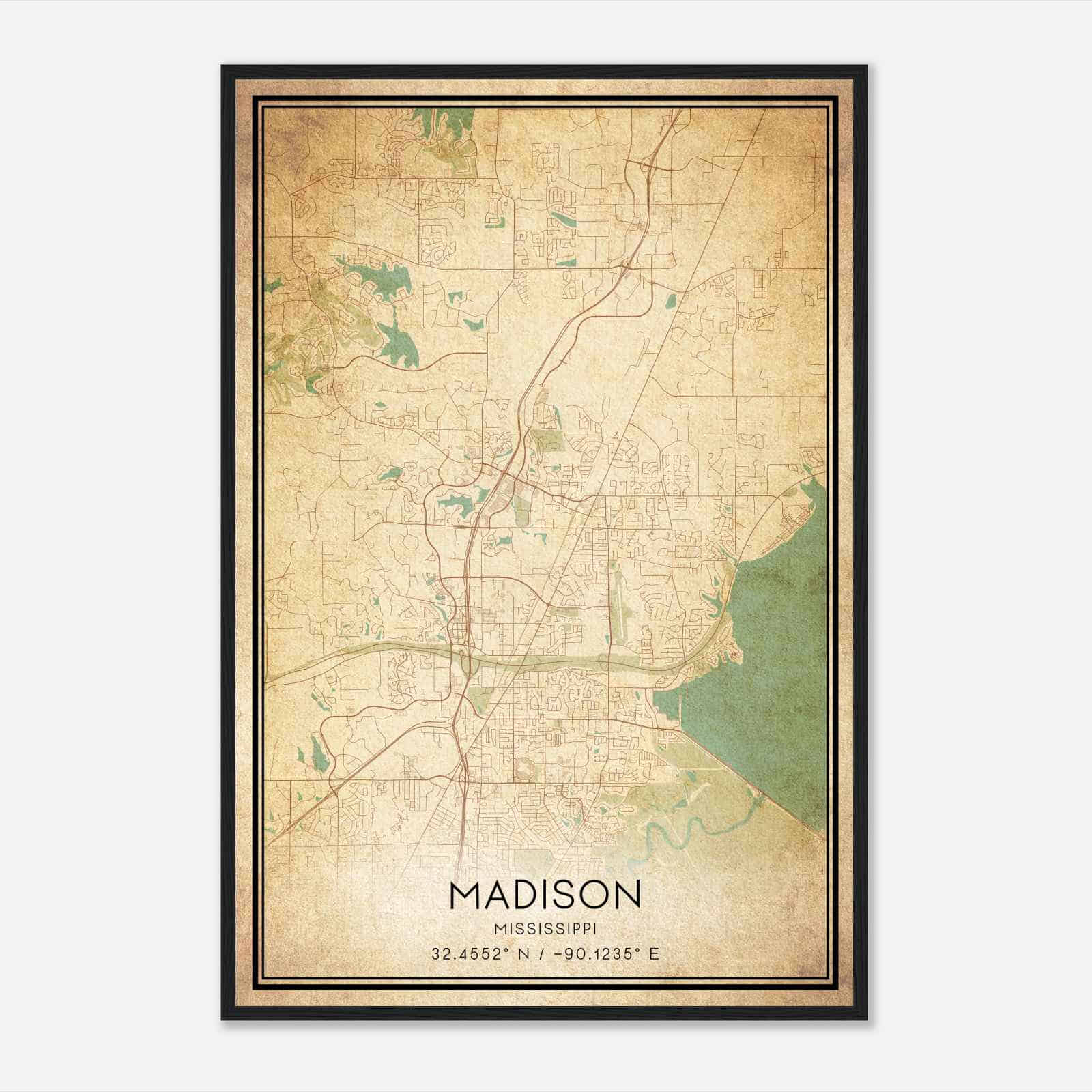 Vintage Madison Mississippi Map Poster, Modern Home Decor Wall Art ...