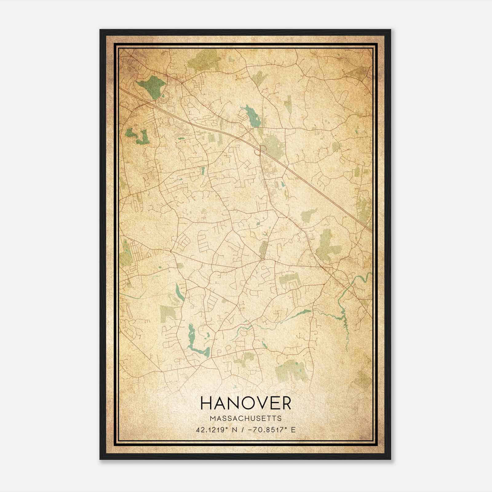 Vintage Hanover Massachusetts Map Poster, Modern Home Decor Wall Art ...