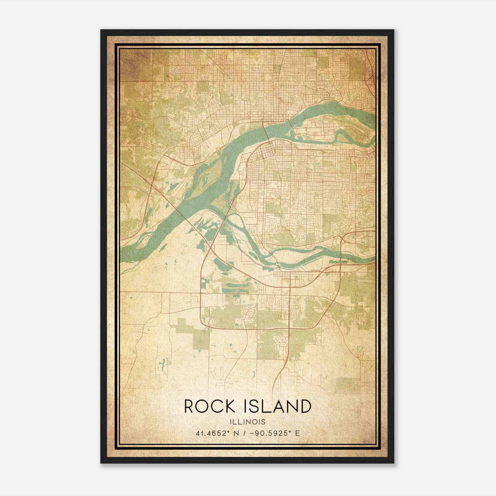Vintage Rock Island Illinois Map Poster, Modern Home Decor Wall Art ...