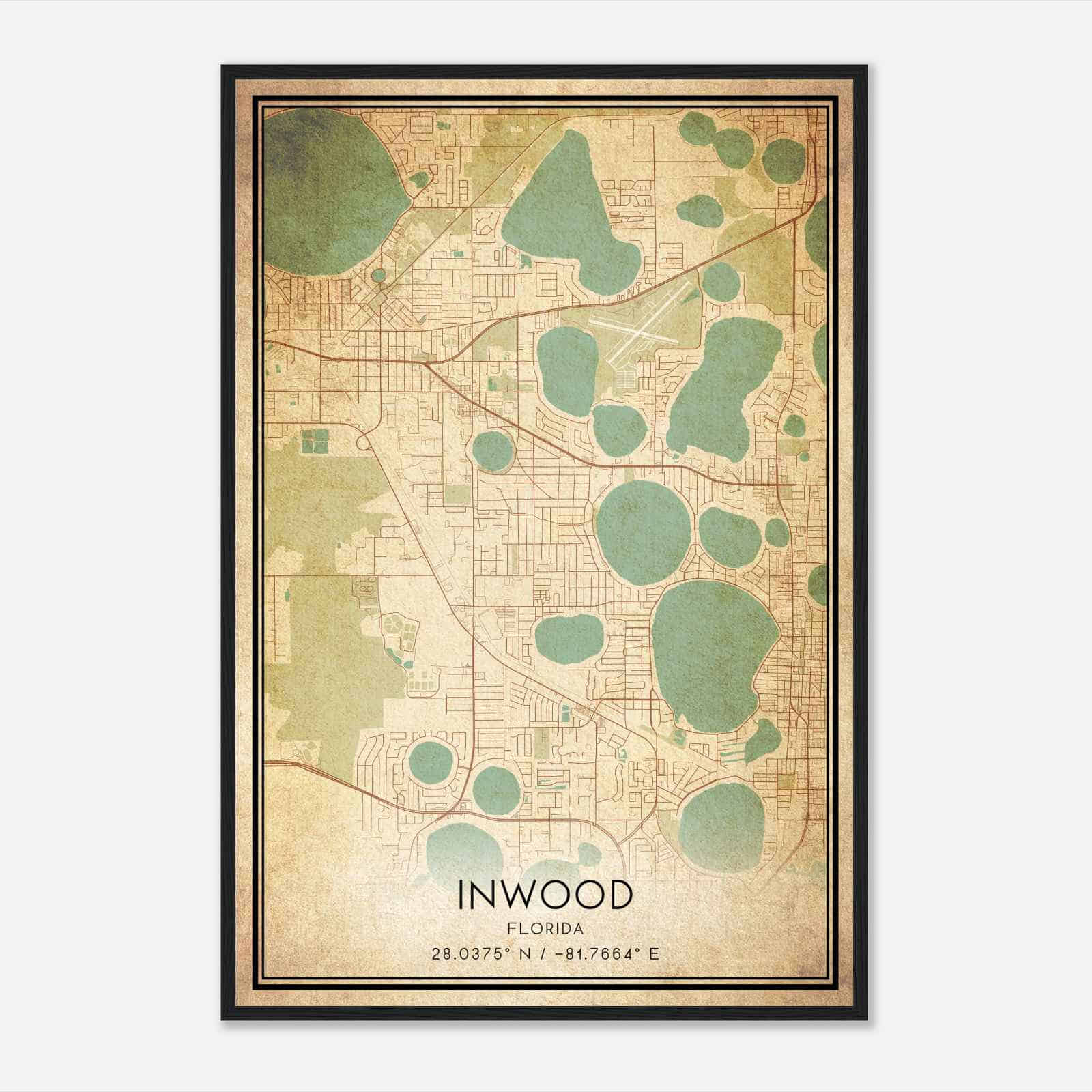 Vintage Inwood Florida Map Poster, Modern Home Decor Wall Art Print ...