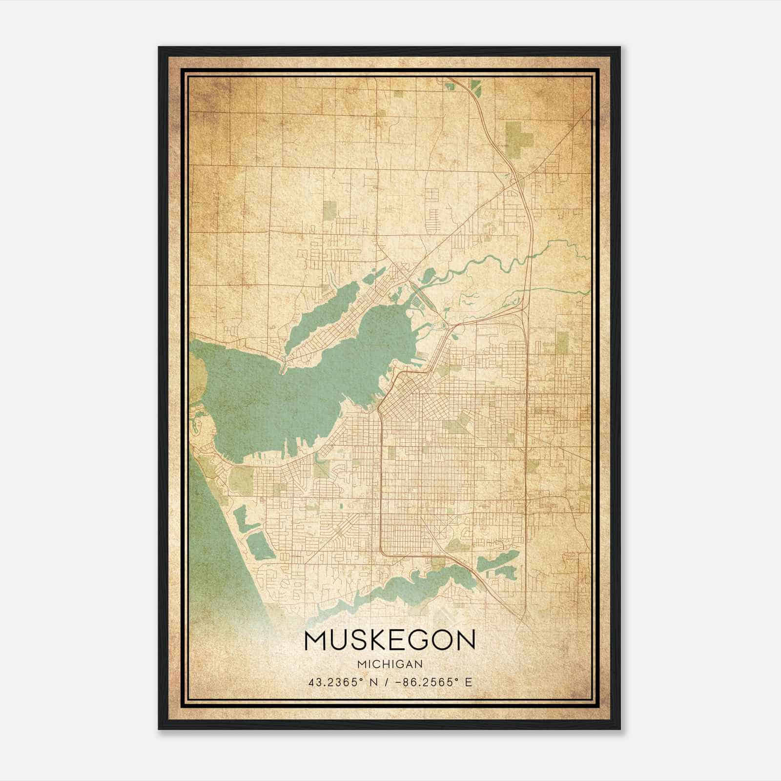 Vintage Muskegon Michigan Map Poster, Modern Home Decor Wall Art Print ...