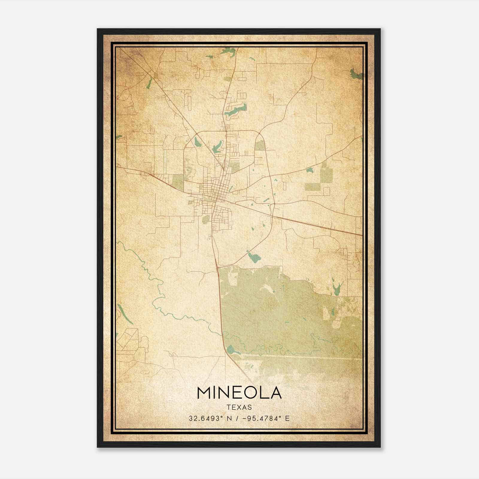 Vintage Mineola Texas Map Poster, Modern Home Decor Wall Art Print ...