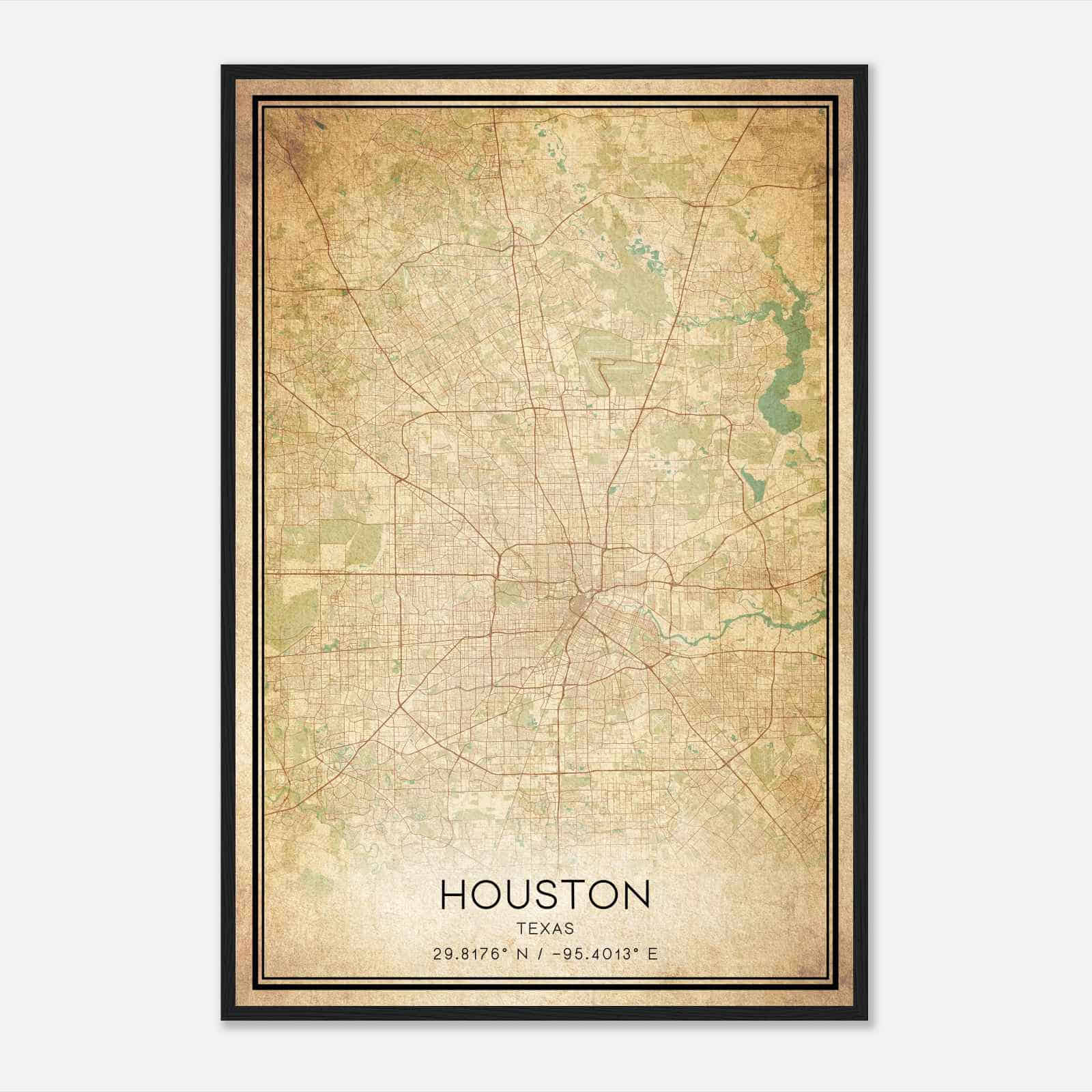 Vintage Houston Texas Map Poster, Modern Home Decor Wall Art Print ...