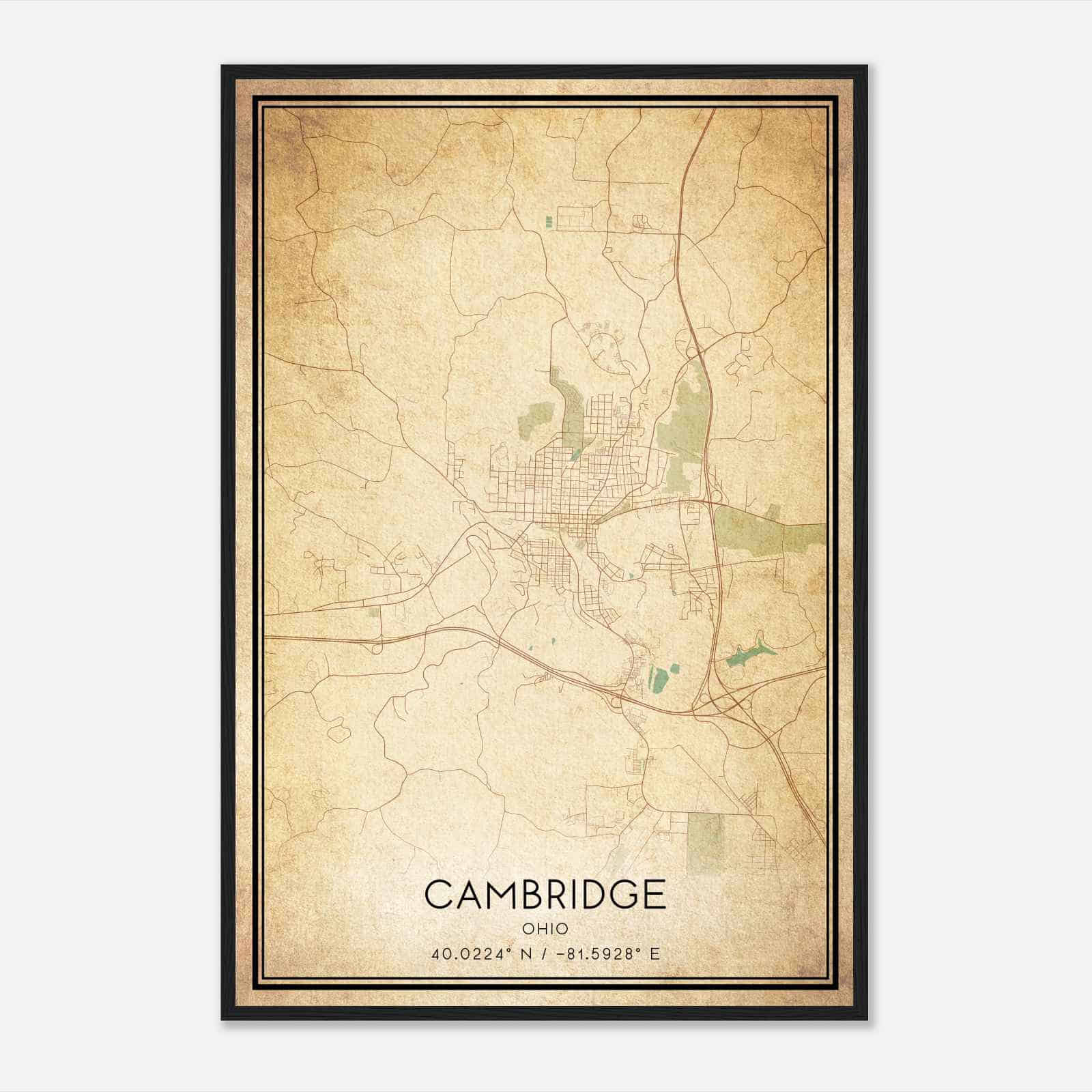 Vintage Cambridge Ohio Map Poster, Modern Home Decor Wall Art Print ...