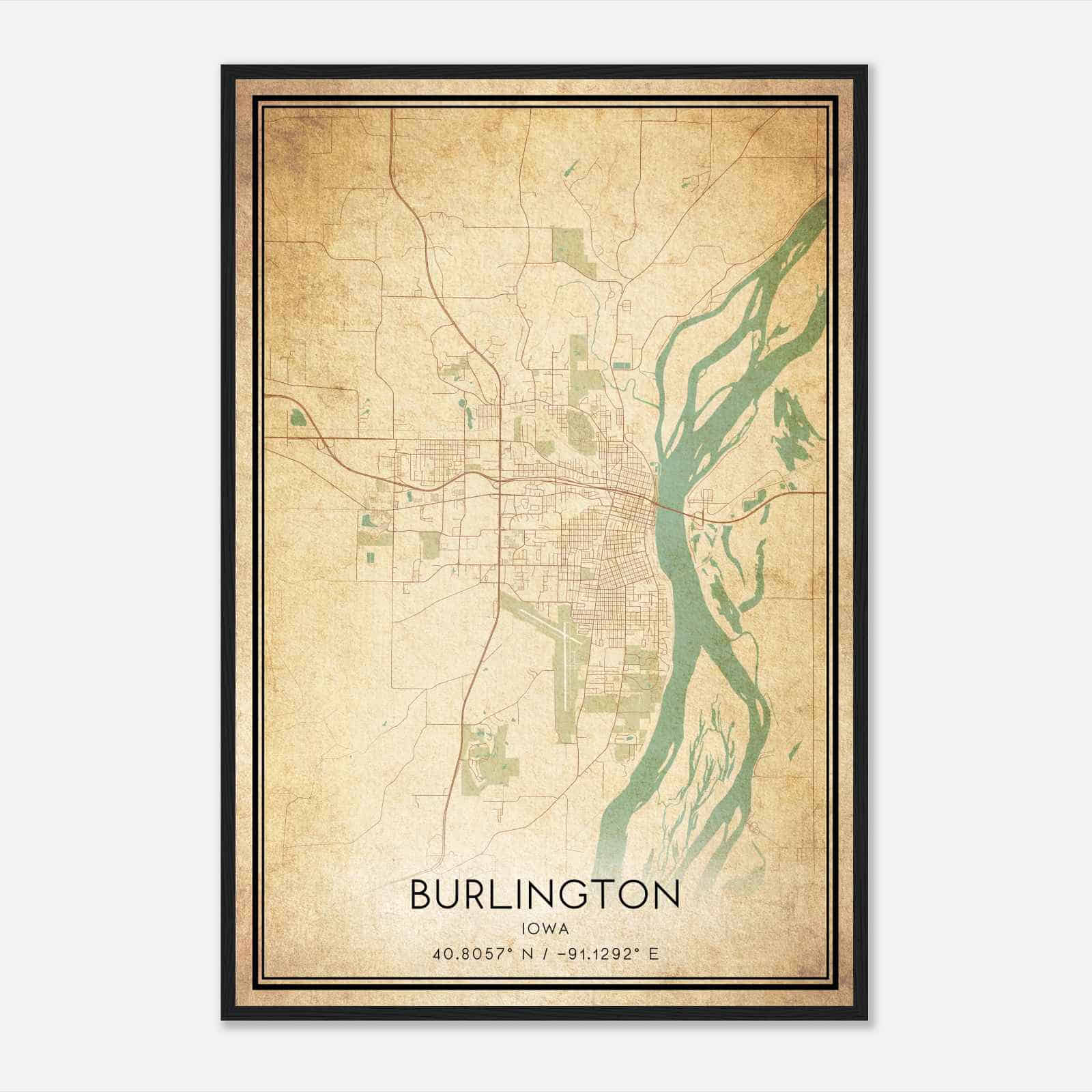Vintage Burlington Iowa Map Poster, Modern Home Decor Wall Art Print ...