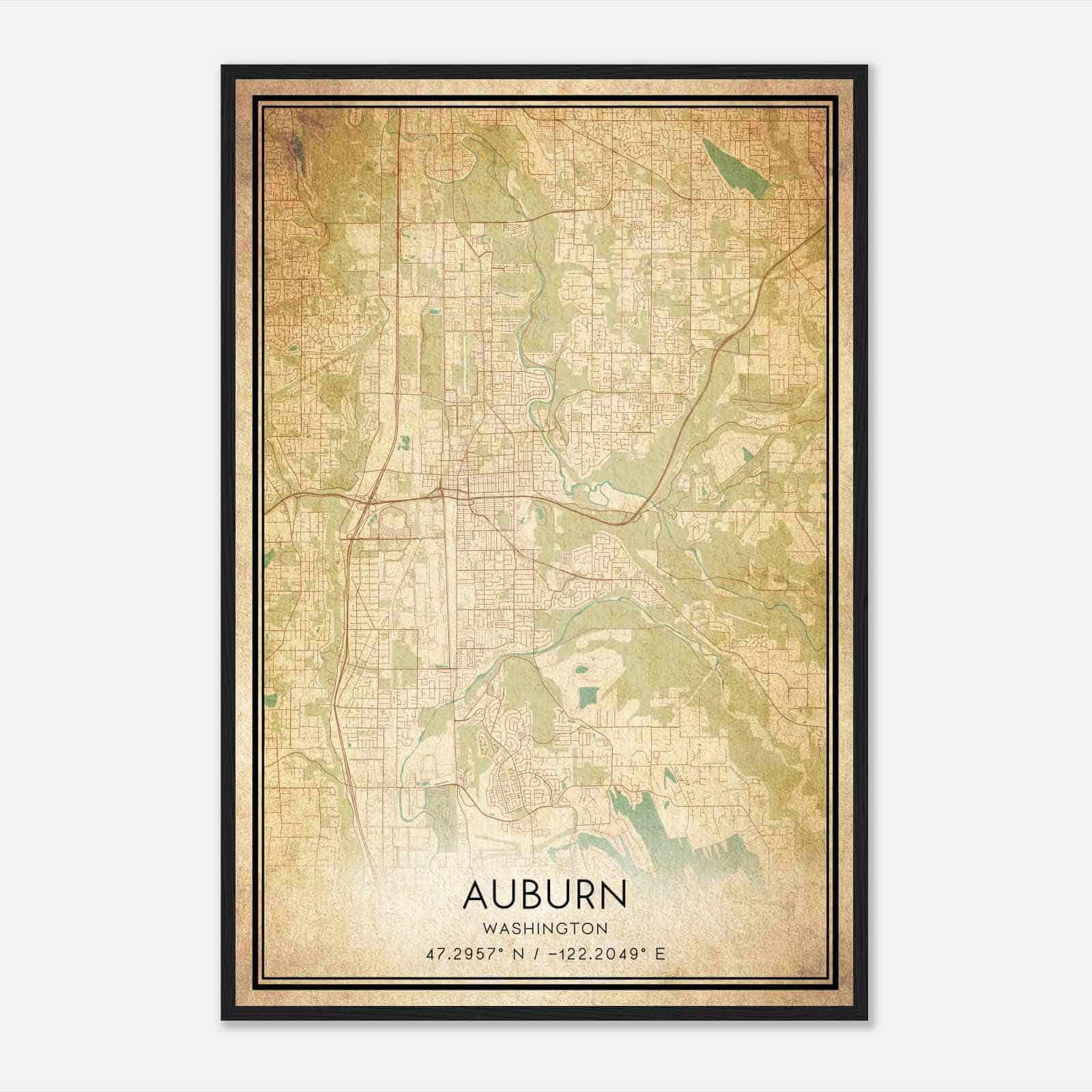 Vintage Auburn Washington Map Poster, Modern Home Decor Wall Art Print ...