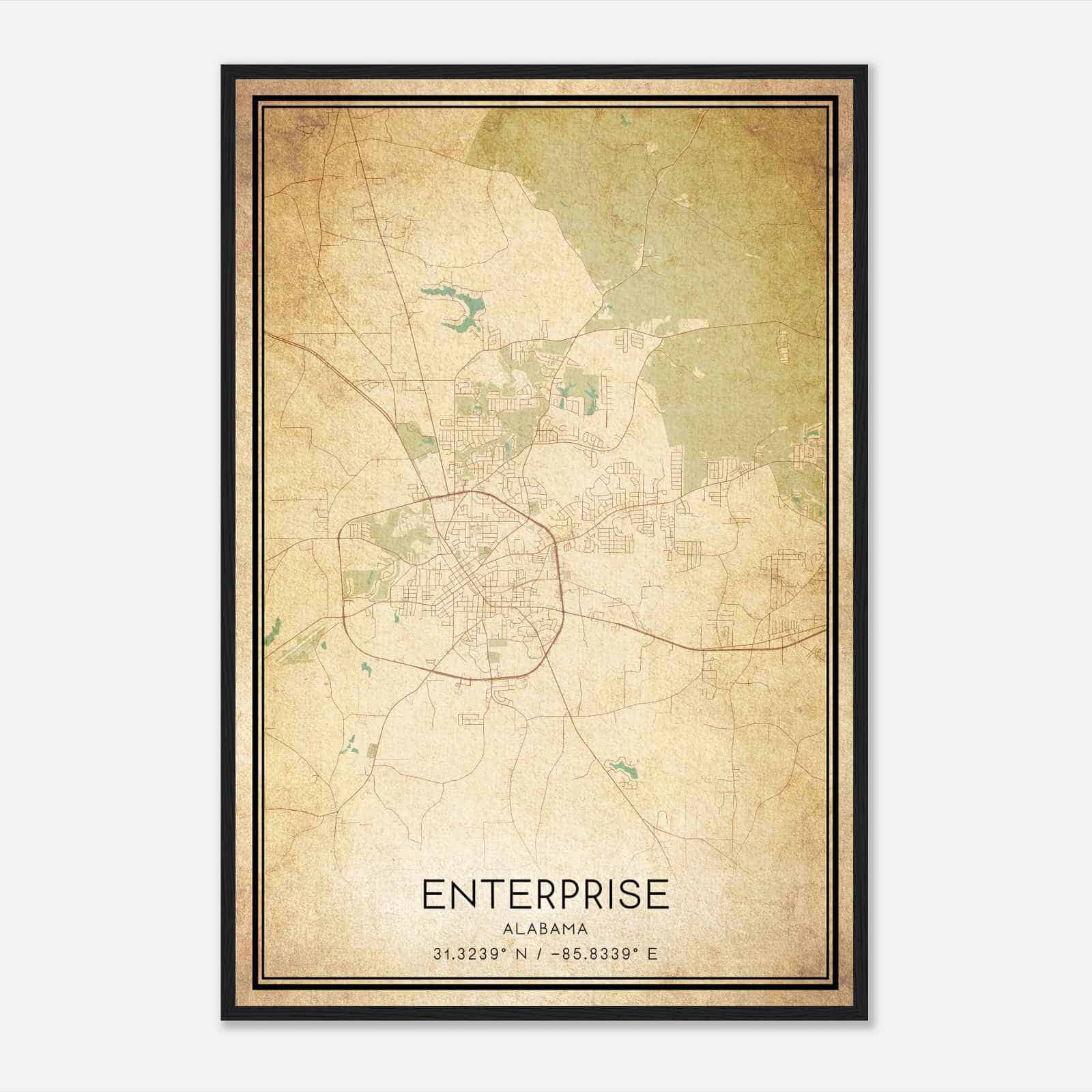 Vintage Enterprise Alabama Map Poster, Modern Home Decor Wall Art Print ...