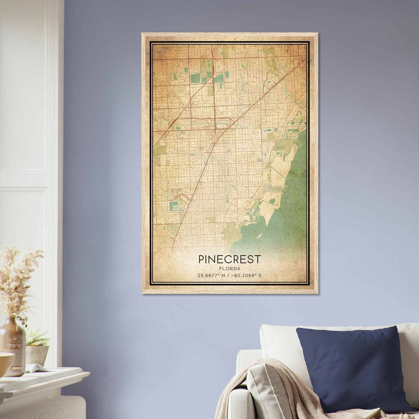 Vintage Pinecrest Florida Map Poster, Modern Home Decor Wall Art Print - Custom Maps & Posters