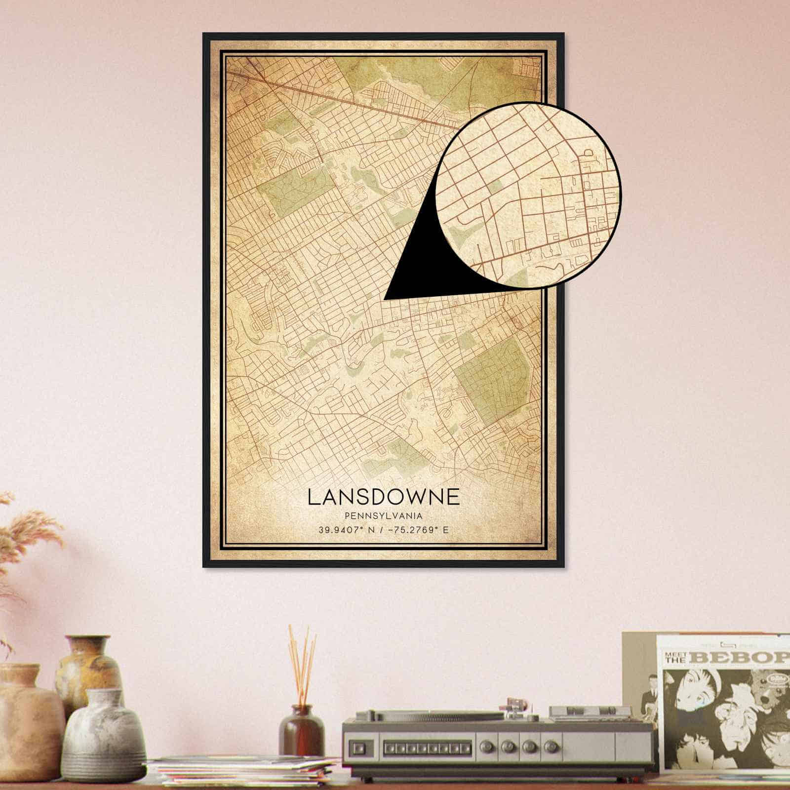 Vintage Lansdowne Pennsylvania Map Poster, Modern Home Decor Wall Art ...