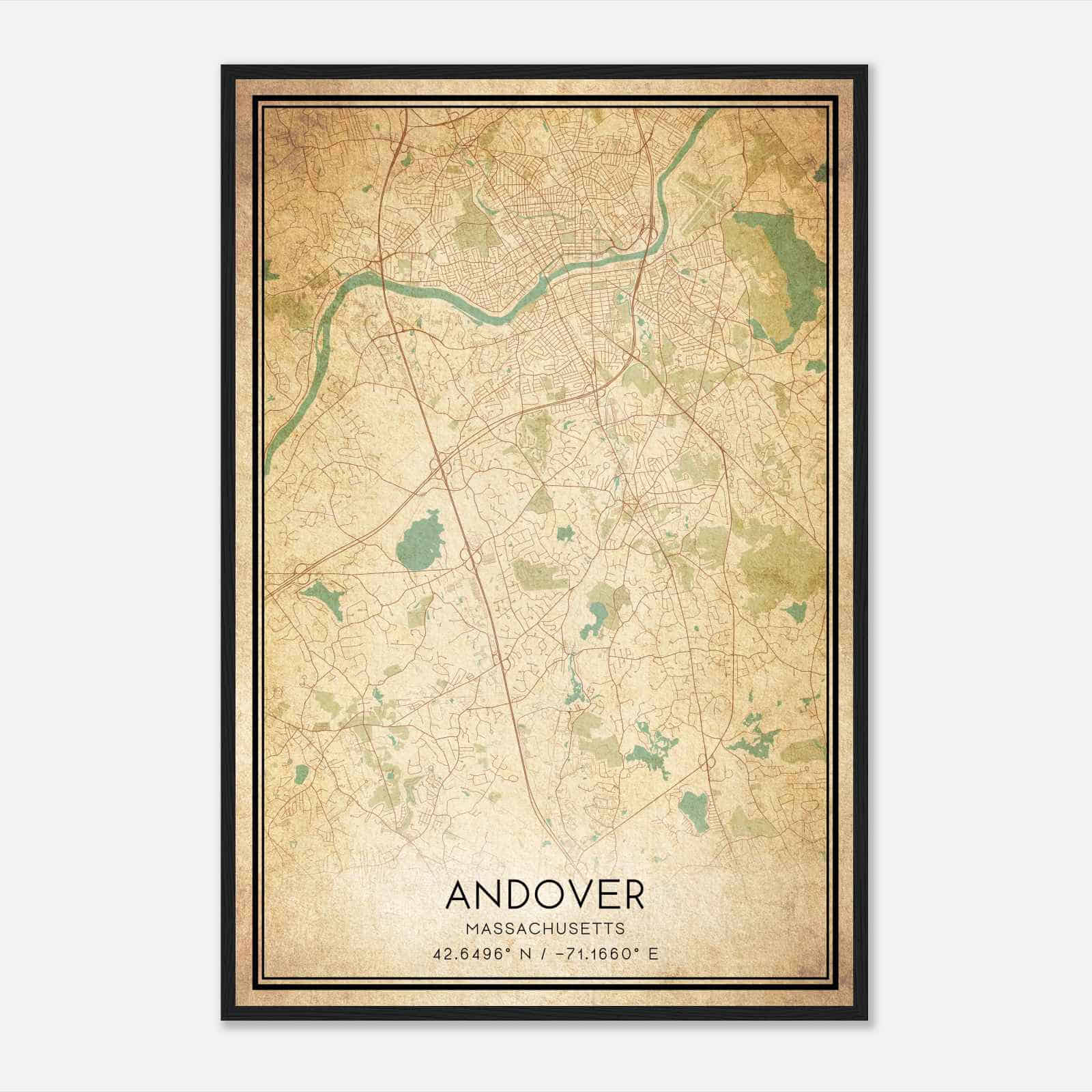 Vintage Andover Massachusetts Map Poster, Modern Home Decor Wall Art ...