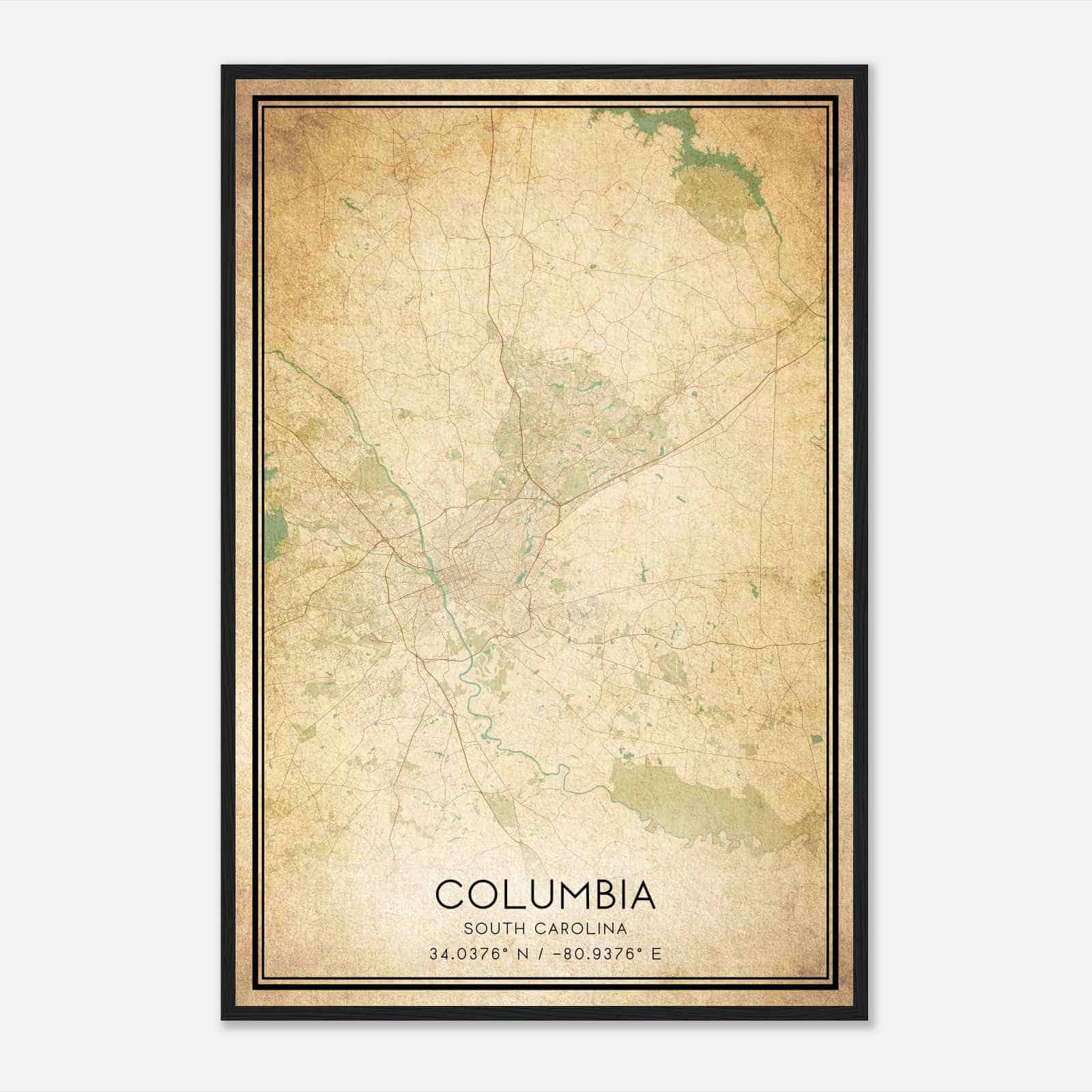 Vintage Columbia South Carolina Map Poster, Modern Home Decor Wall Art ...
