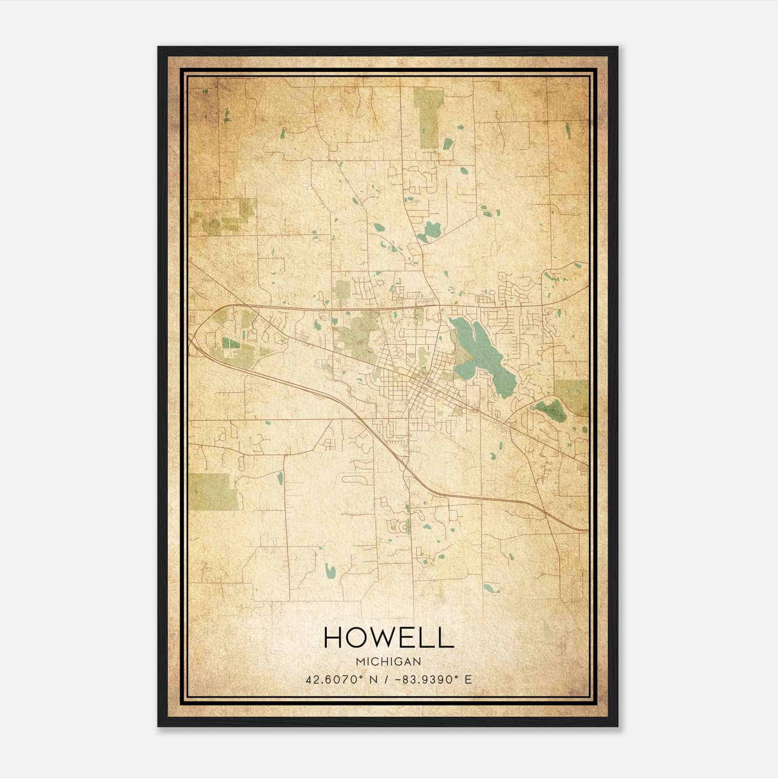 Vintage Howell Michigan Map Poster, Modern Home Decor Wall Art Print - Custom Maps & Posters