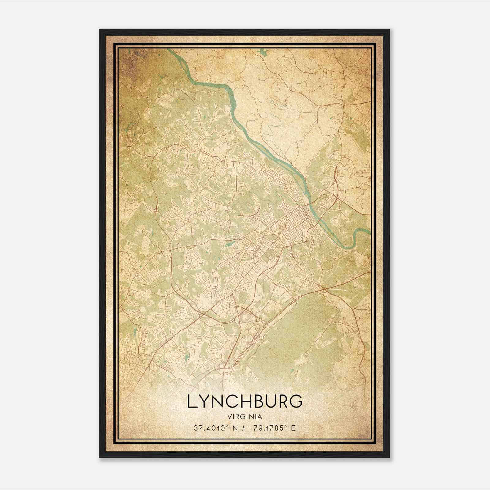 Vintage Lynchburg Virginia Map Poster, Modern Home Decor Wall Art Print ...