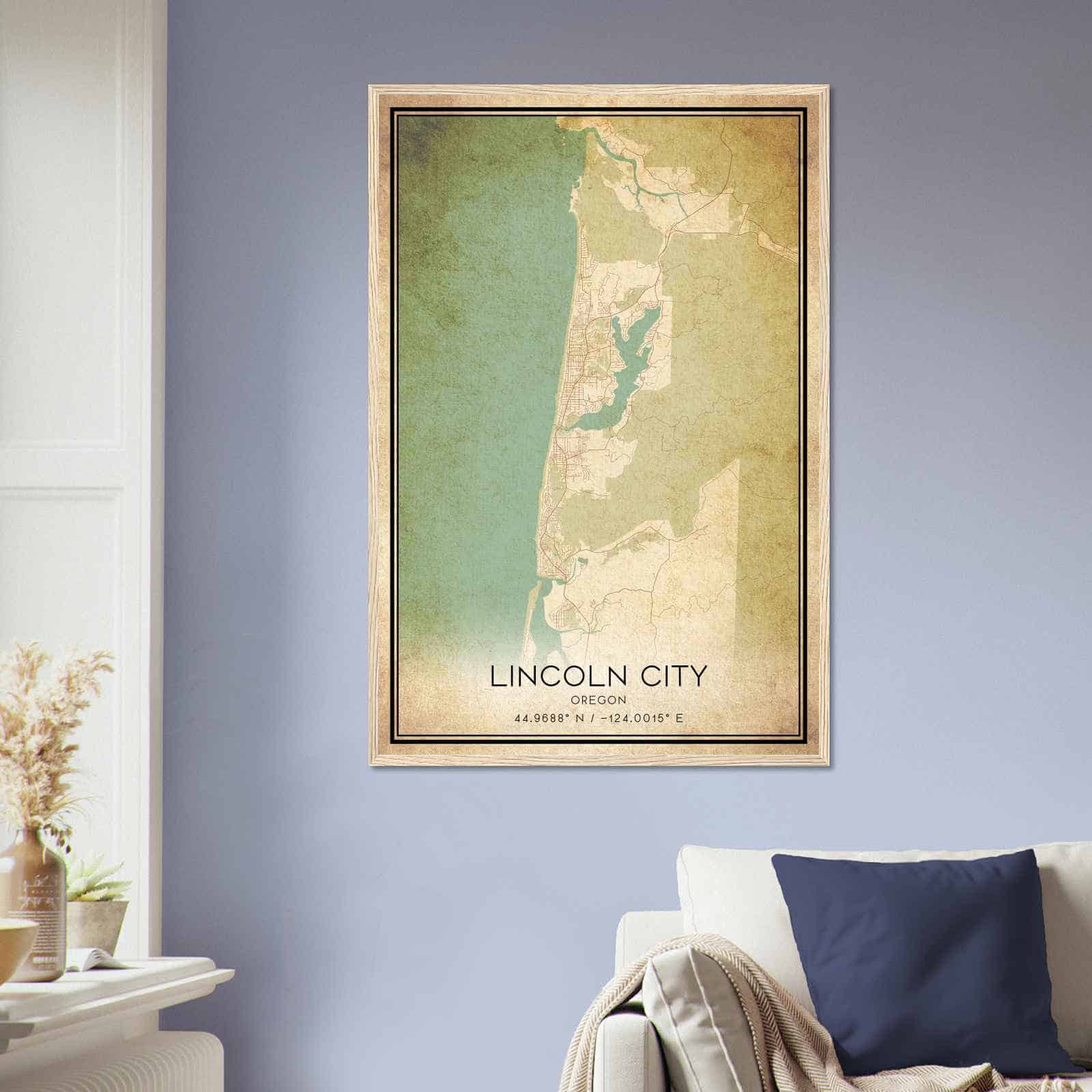 Vintage Lincoln City Oregon Map Poster, Modern Home Decor Wall Art ...
