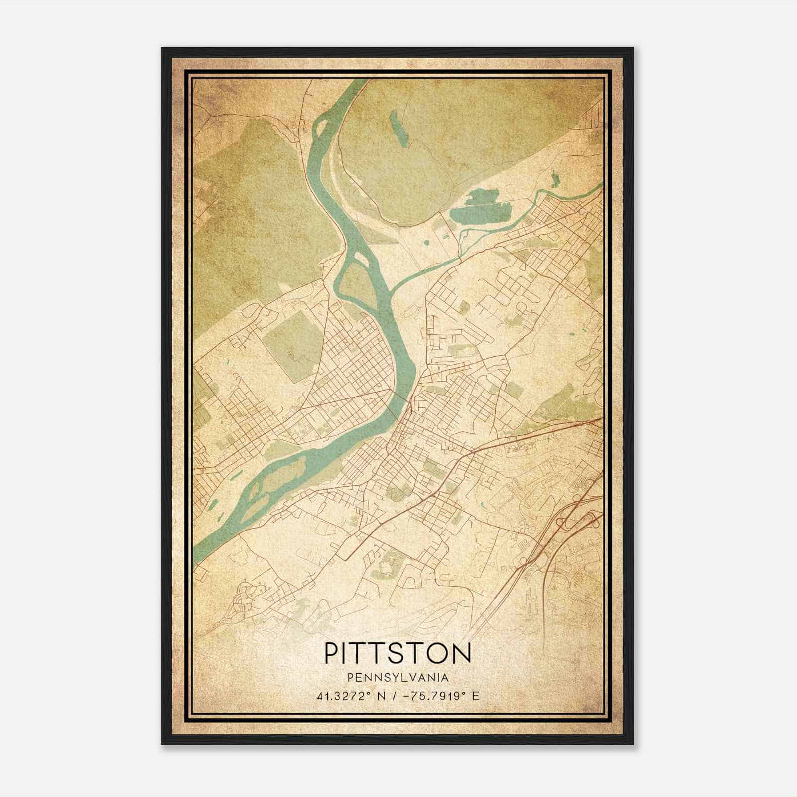 Vintage Pittston Pennsylvania Map Poster, Modern Home Decor Wall Art ...
