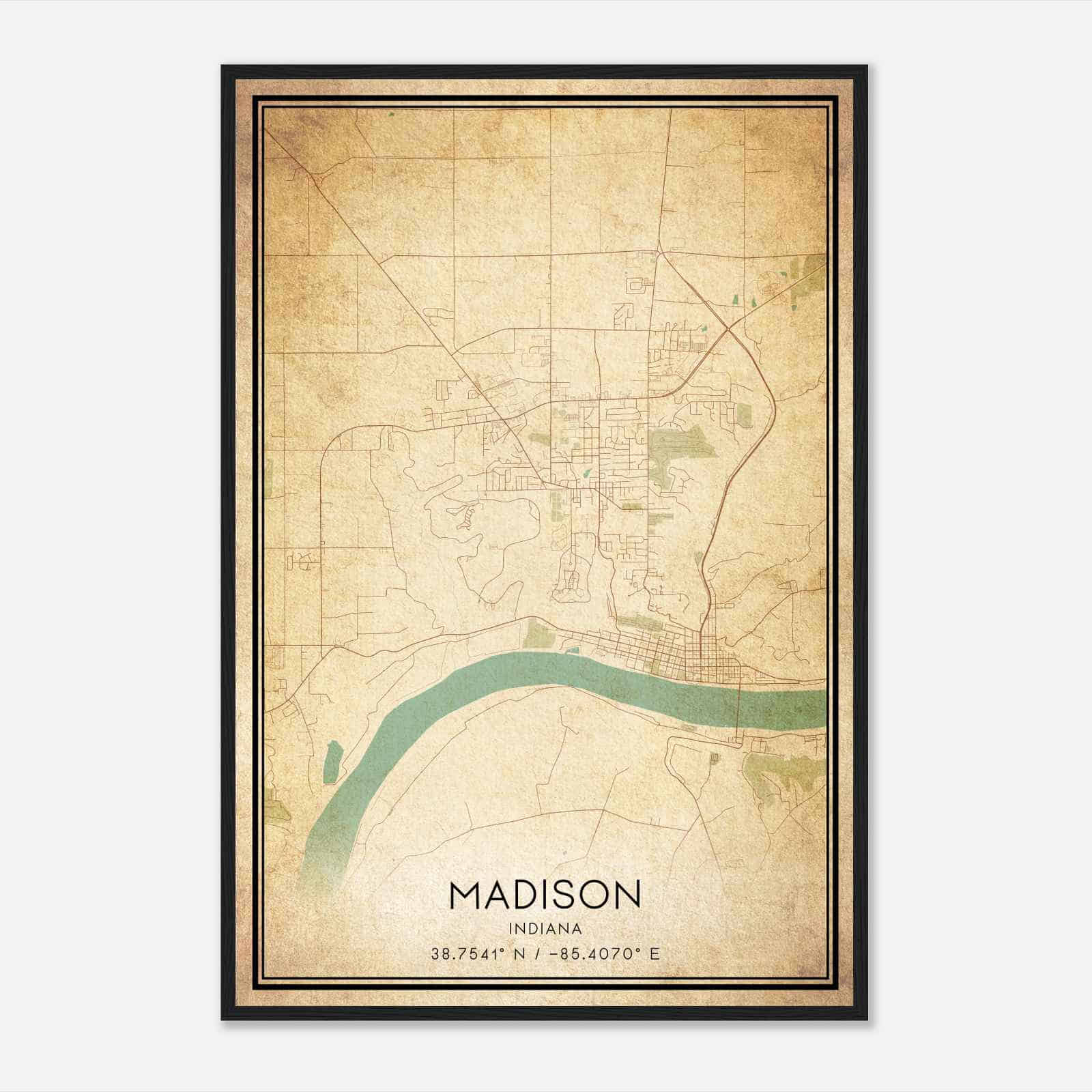 Vintage Madison Indiana Map Poster, Modern Home Decor Wall Art Print ...
