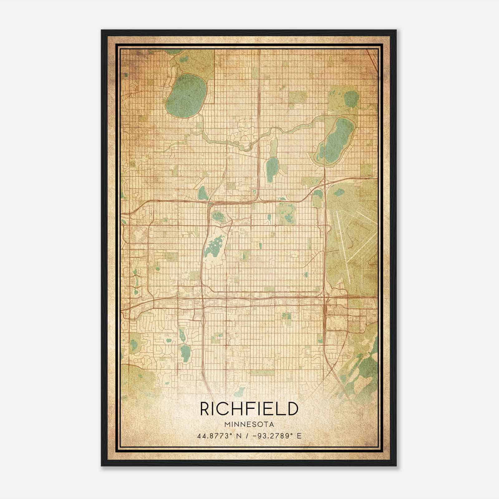 Vintage Richfield Minnesota Map Poster, Modern Home Decor Wall Art ...