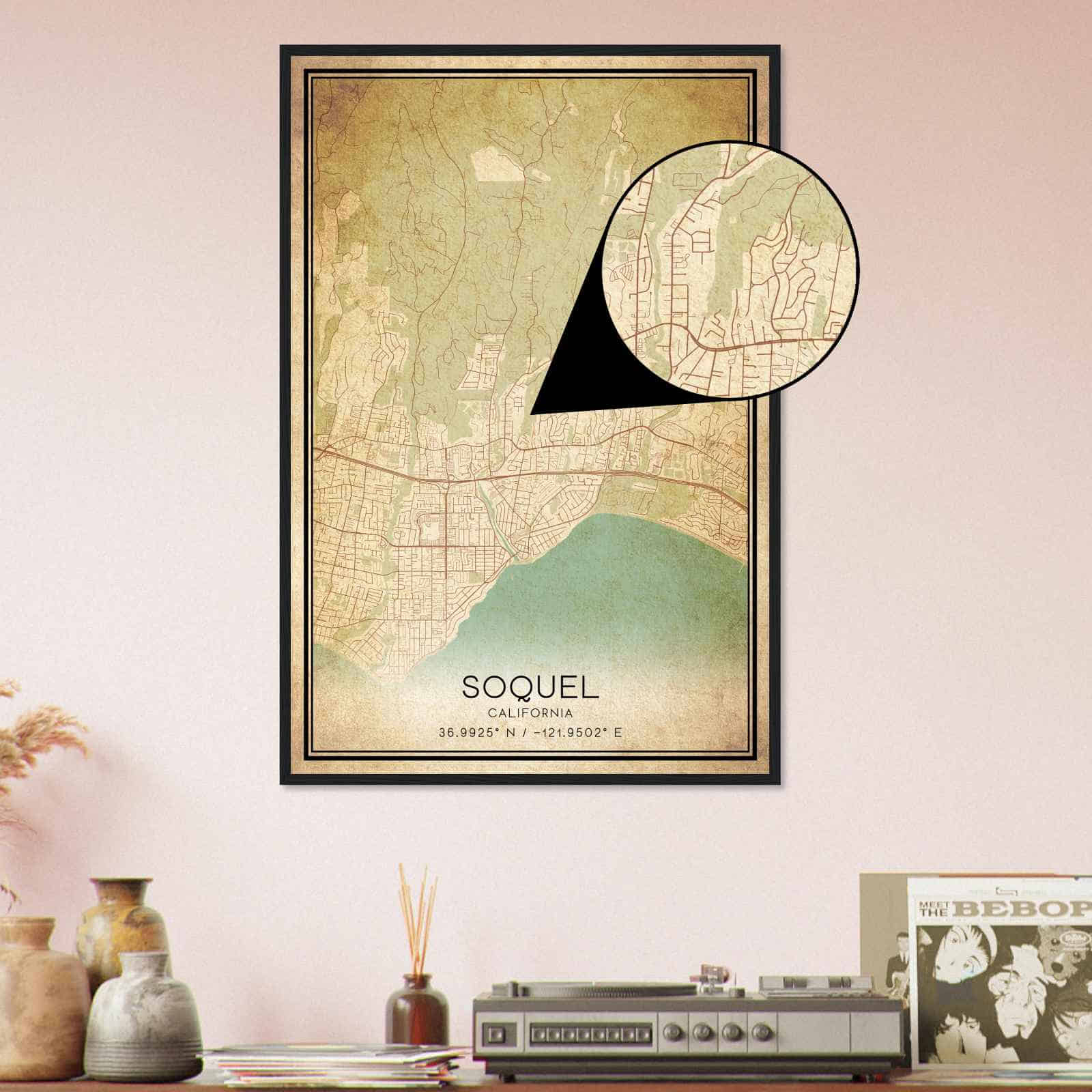 Vintage Soquel California Map Poster, Modern Home Decor Wall Art Print ...
