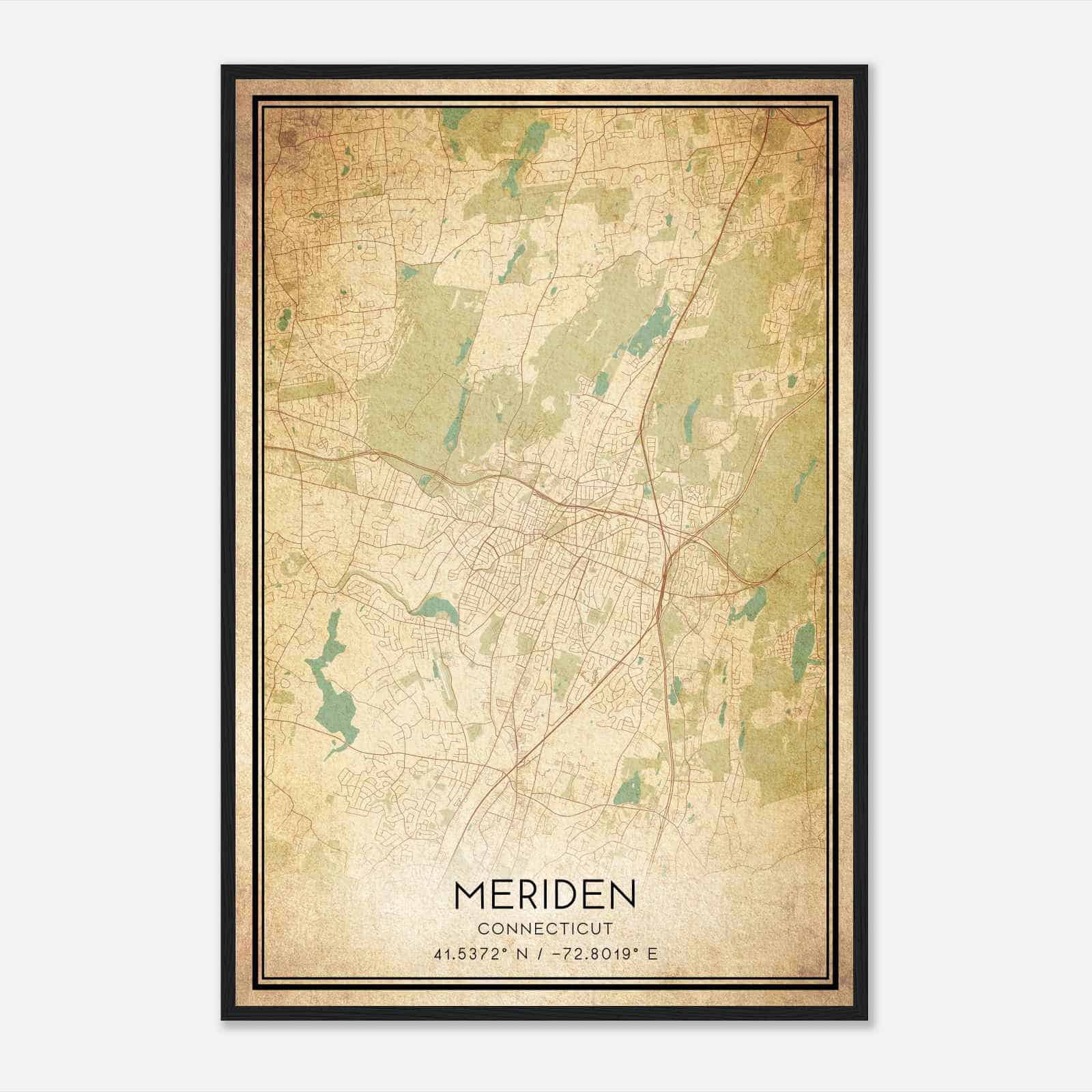Vintage Meriden Connecticut Map Poster, Modern Home Decor Wall Art ...