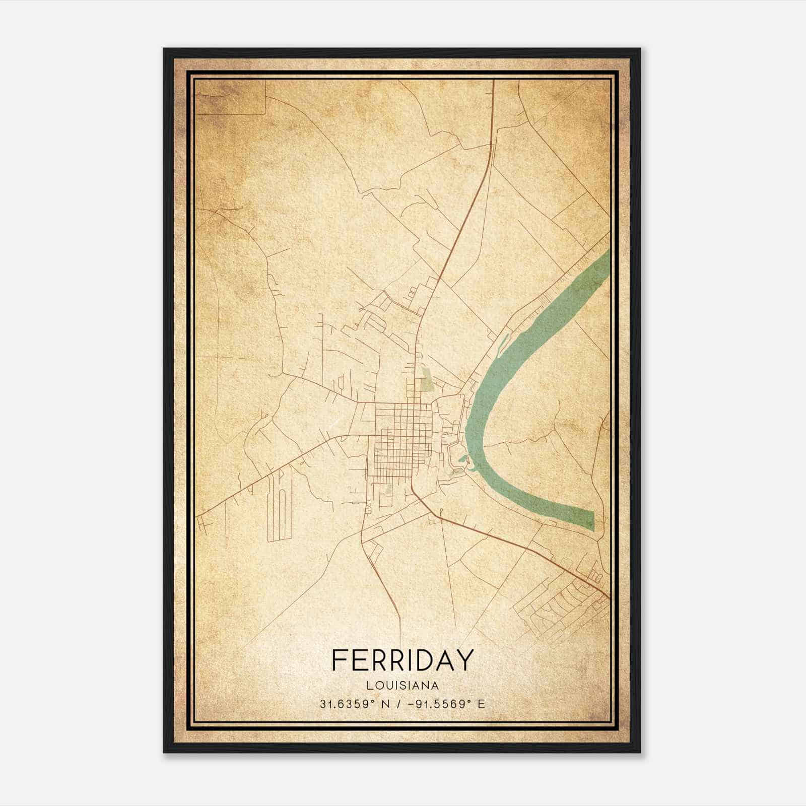 Vintage Ferriday Louisiana Map Poster, Modern Home Decor Wall Art Print ...
