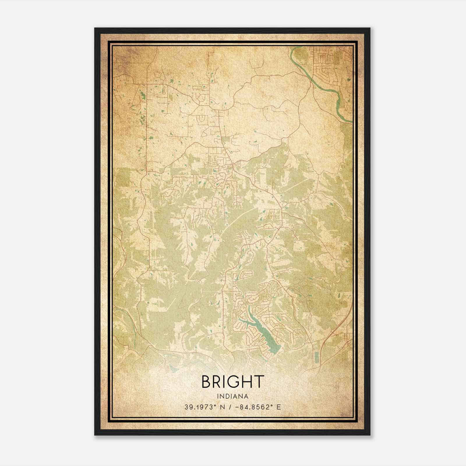 Vintage Bright Indiana Map Poster, Modern Home Decor Wall Art Print ...
