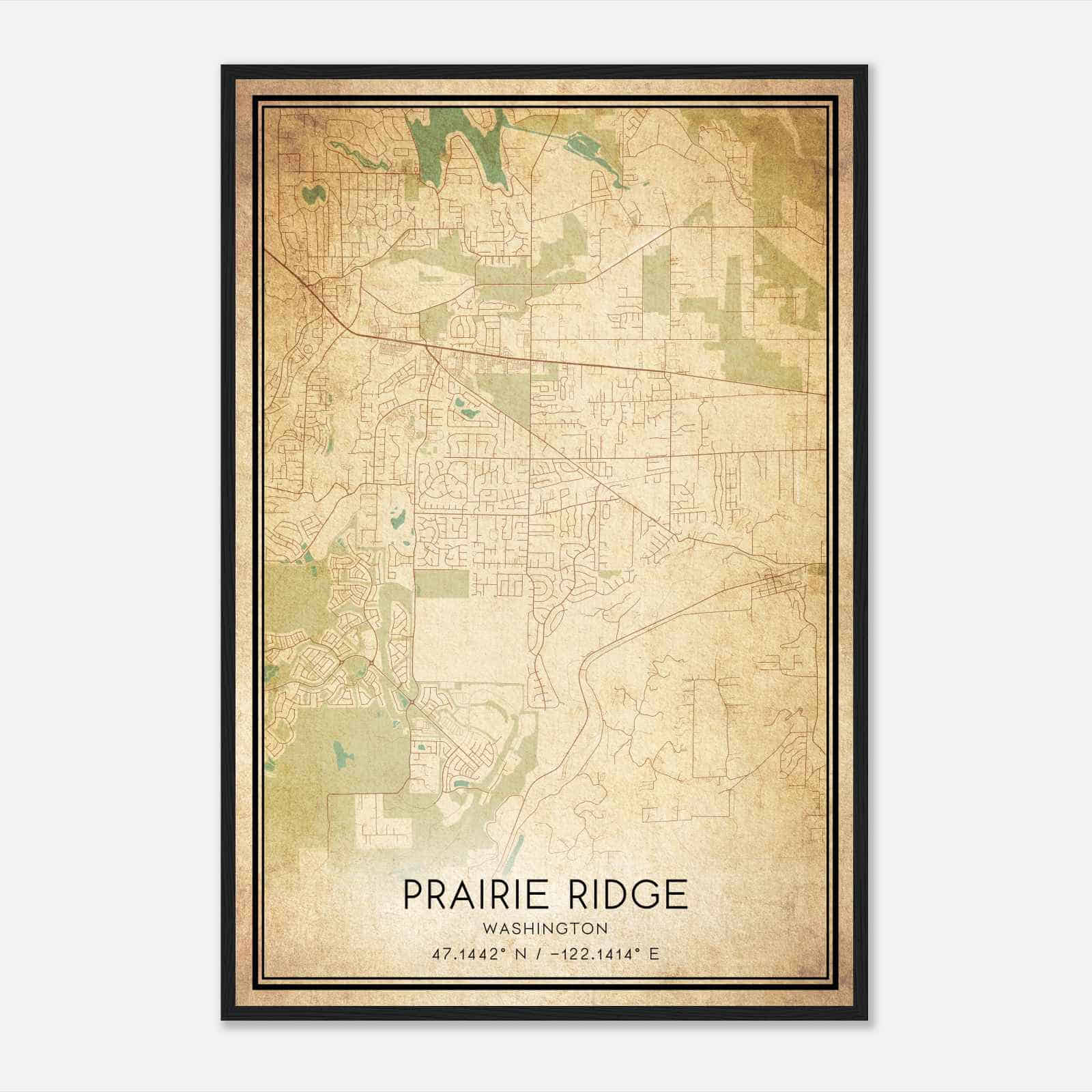 Vintage Prairie Ridge Washington Map Poster, Modern Home Decor Wall Art ...
