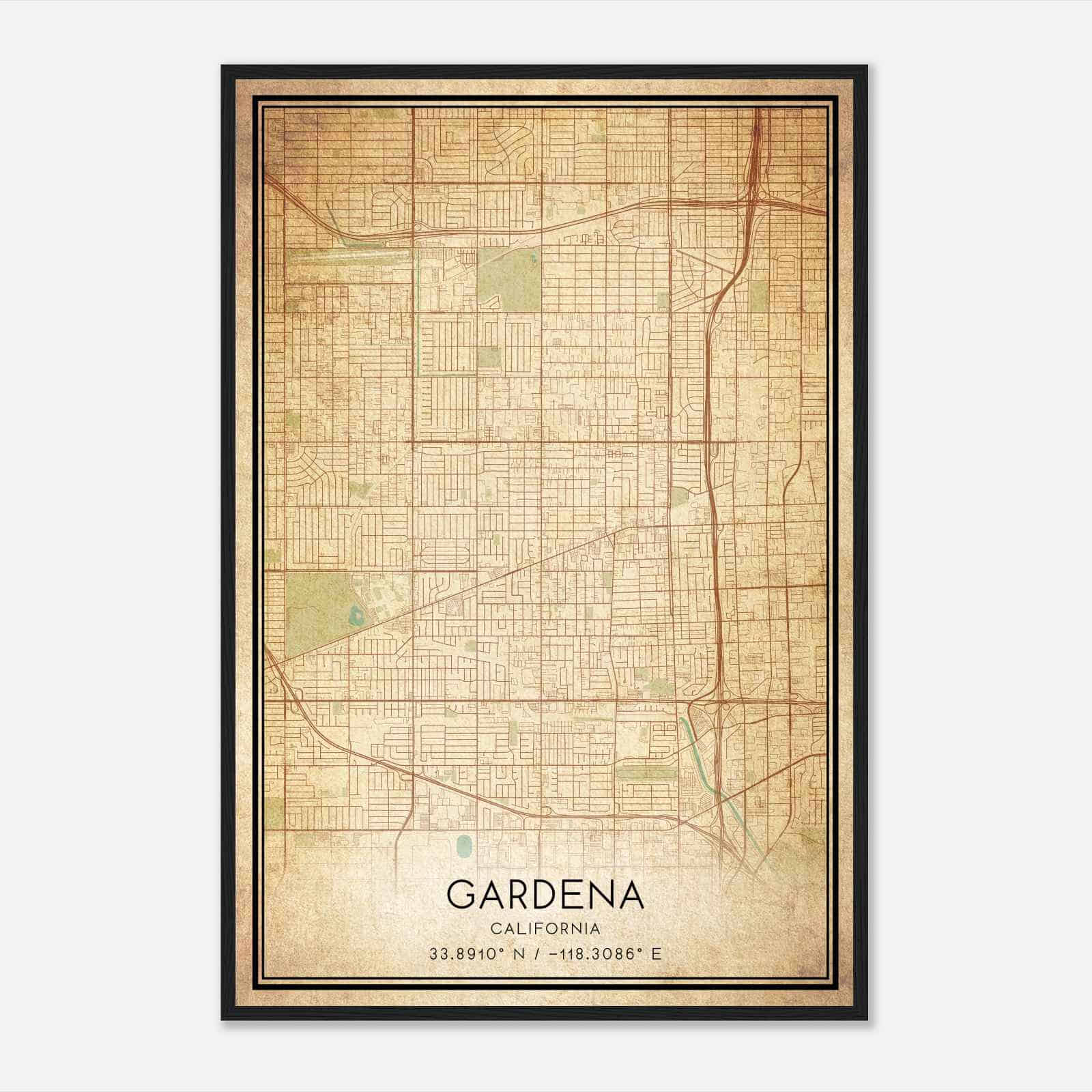 Vintage Gardena California Map Poster, Modern Home Decor Wall Art Print ...