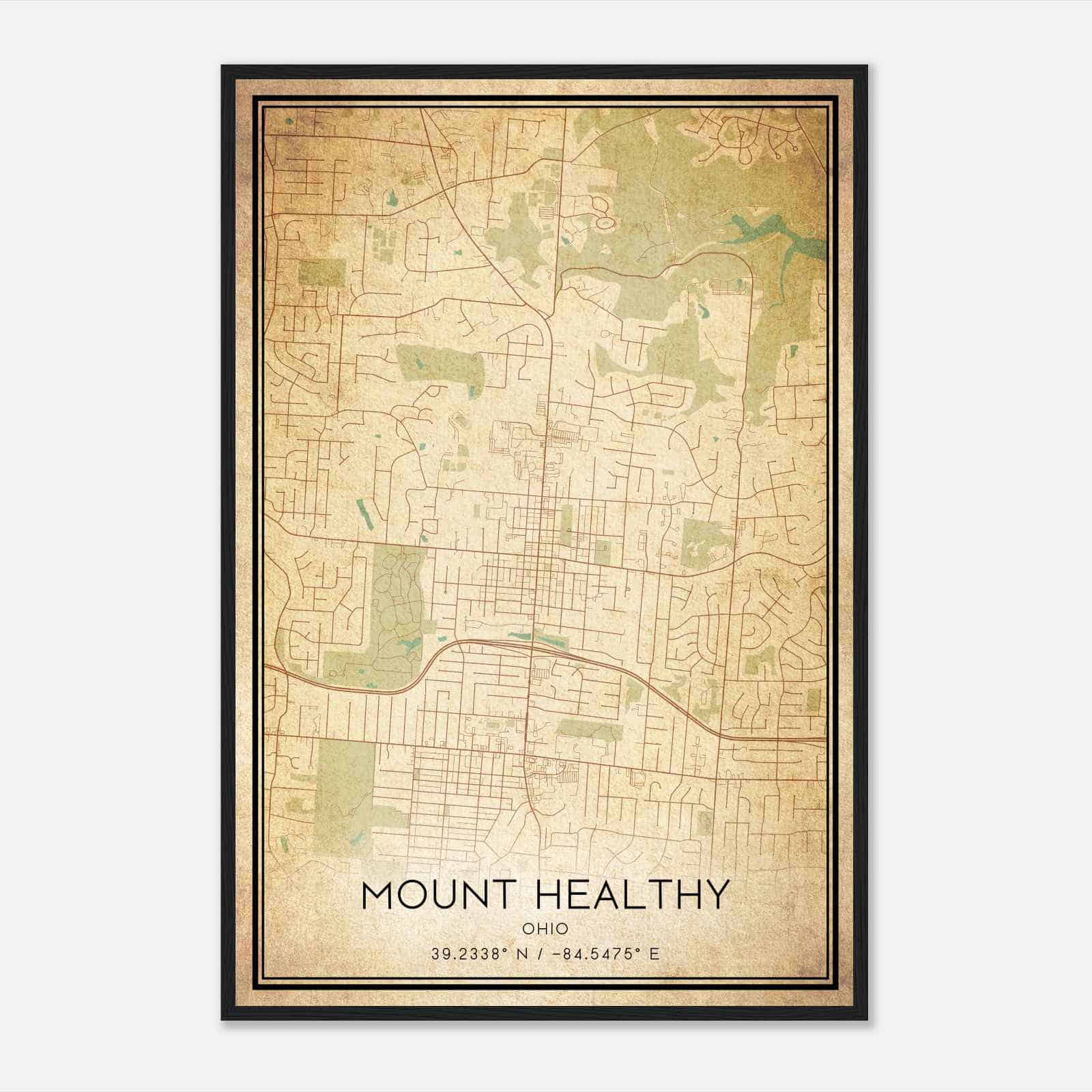 Vintage Mount Healthy Ohio Map Poster, Modern Home Decor Wall Art Print ...