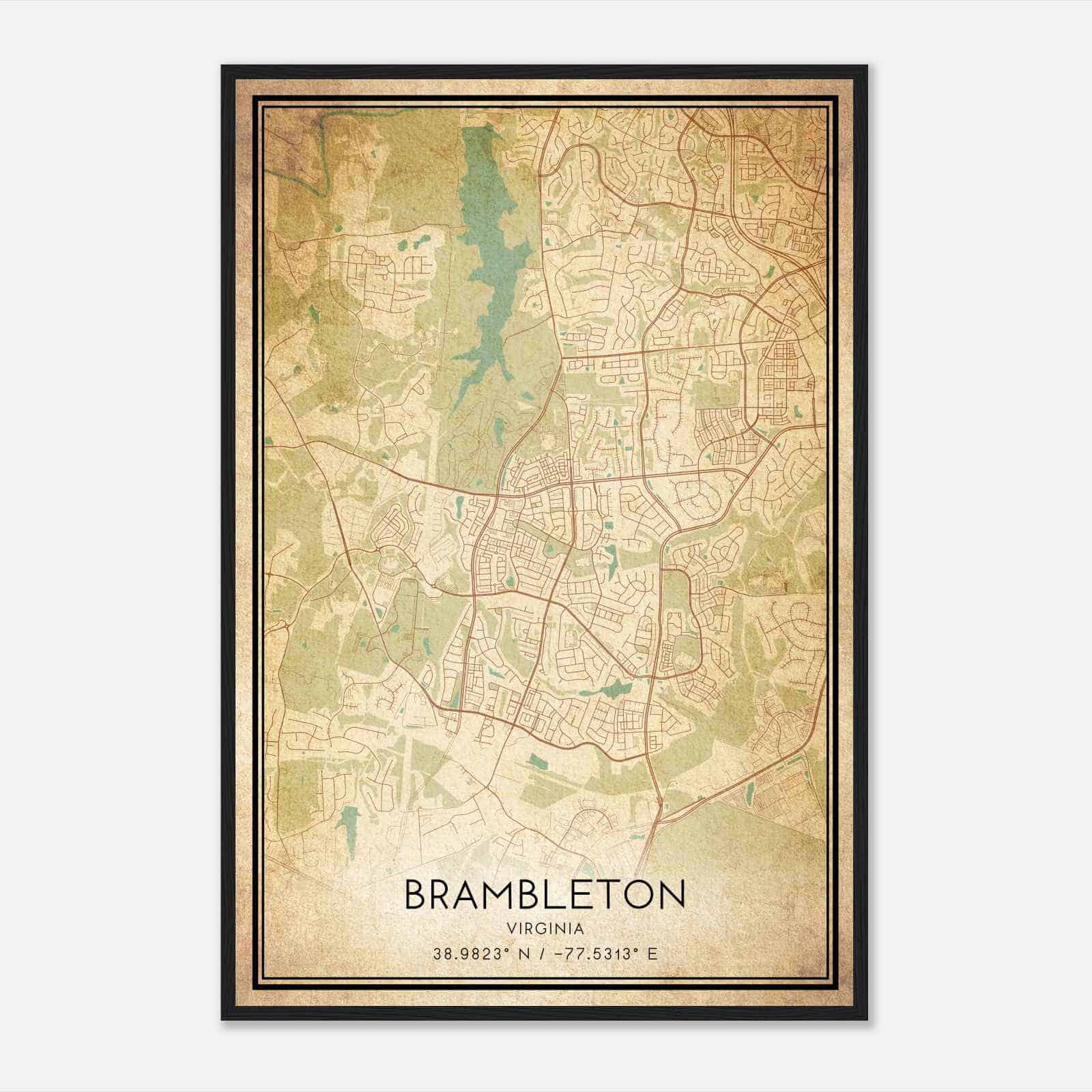 Vintage Brambleton Virginia Map Poster, Modern Home Decor Wall Art ...