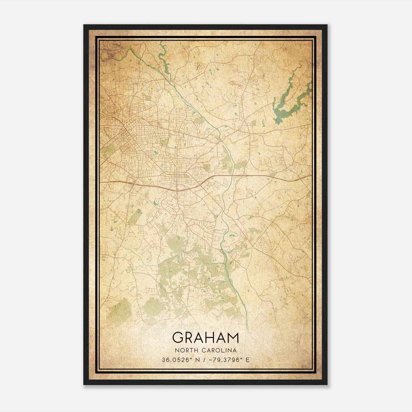 Vintage Graham North Carolina Map Poster, Modern Home Decor Wall Art ...