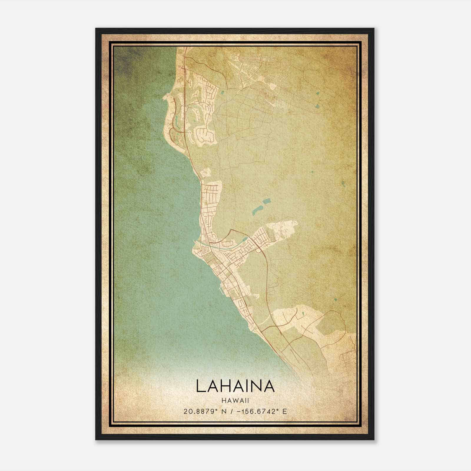Vintage Lahaina Hawaii Map Poster, Modern Home Decor Wall Art Print ...
