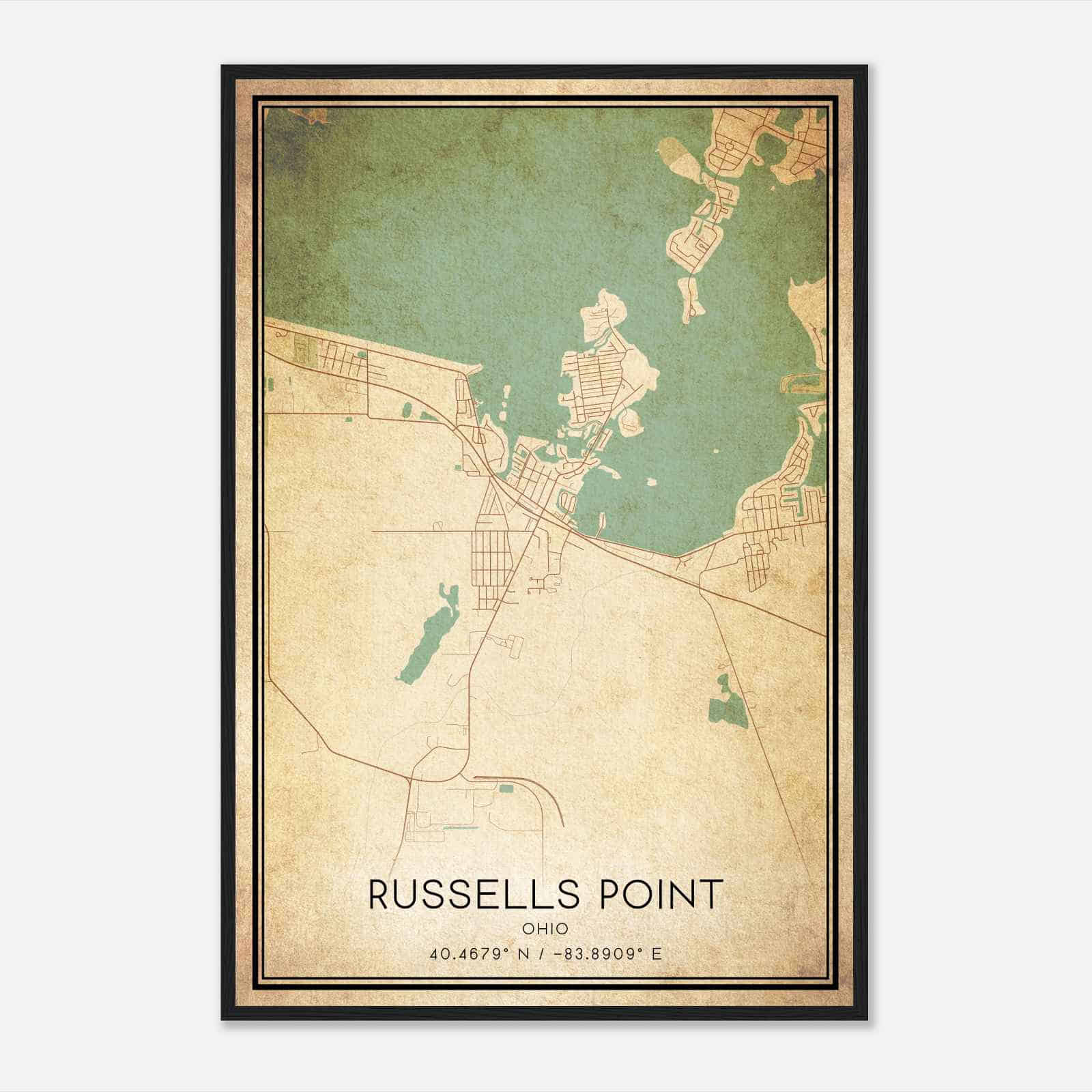 Vintage Russells Point Ohio Map Poster, Modern Home Decor Wall Art Print - Custom Maps & Posters