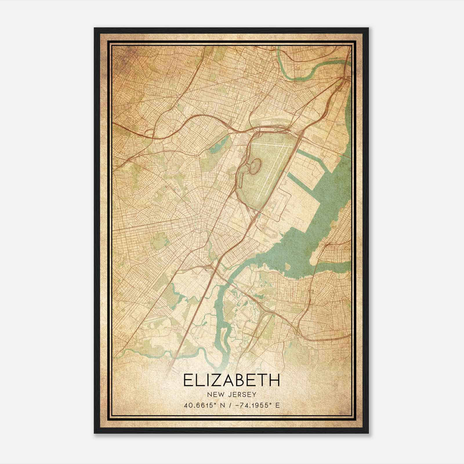 Vintage Elizabeth New Jersey Map Poster, Modern Home Decor Wall Art ...